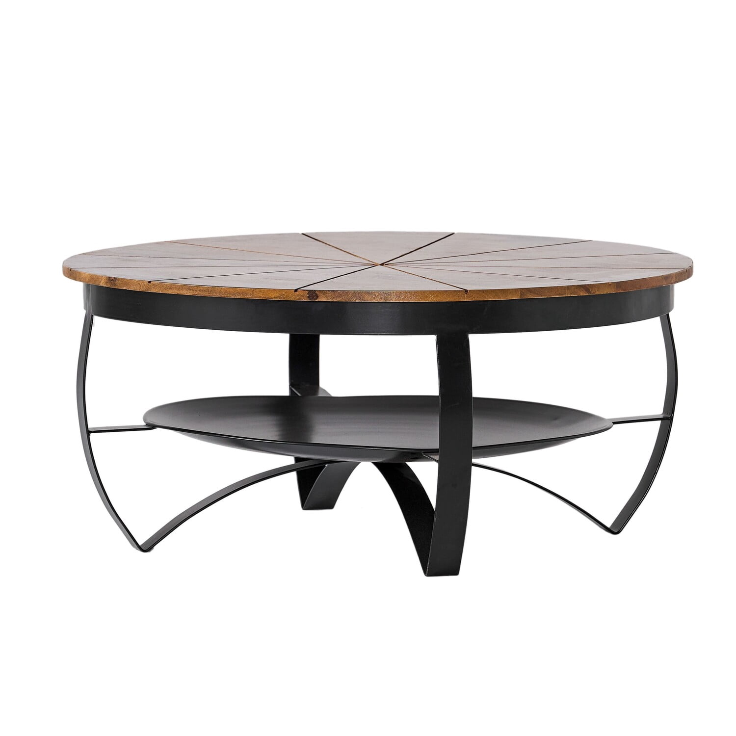 Benjara Coffee Table, 36 Inch, Round Mango Wood Top, Iron Curved Legs ...