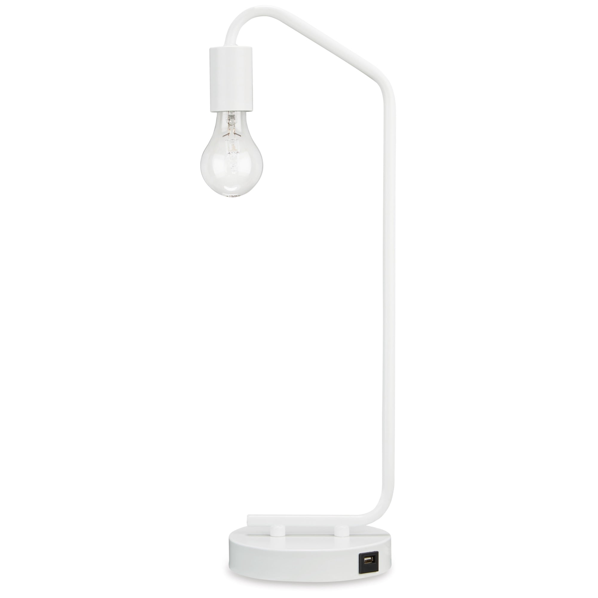 Colin 21 Inch Desk Lamp, White Metal Frame, Round Base, USB Charging ...