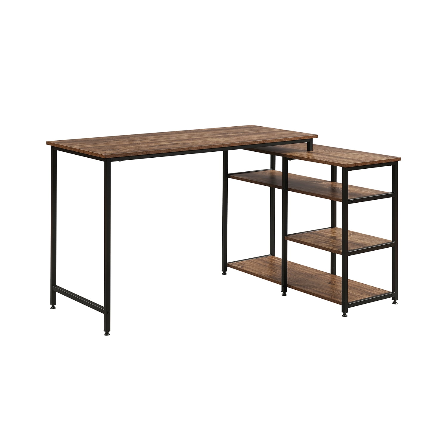Benjara Computer Desk with 4 Tier Side Shelves and Open Frame, Brown ...