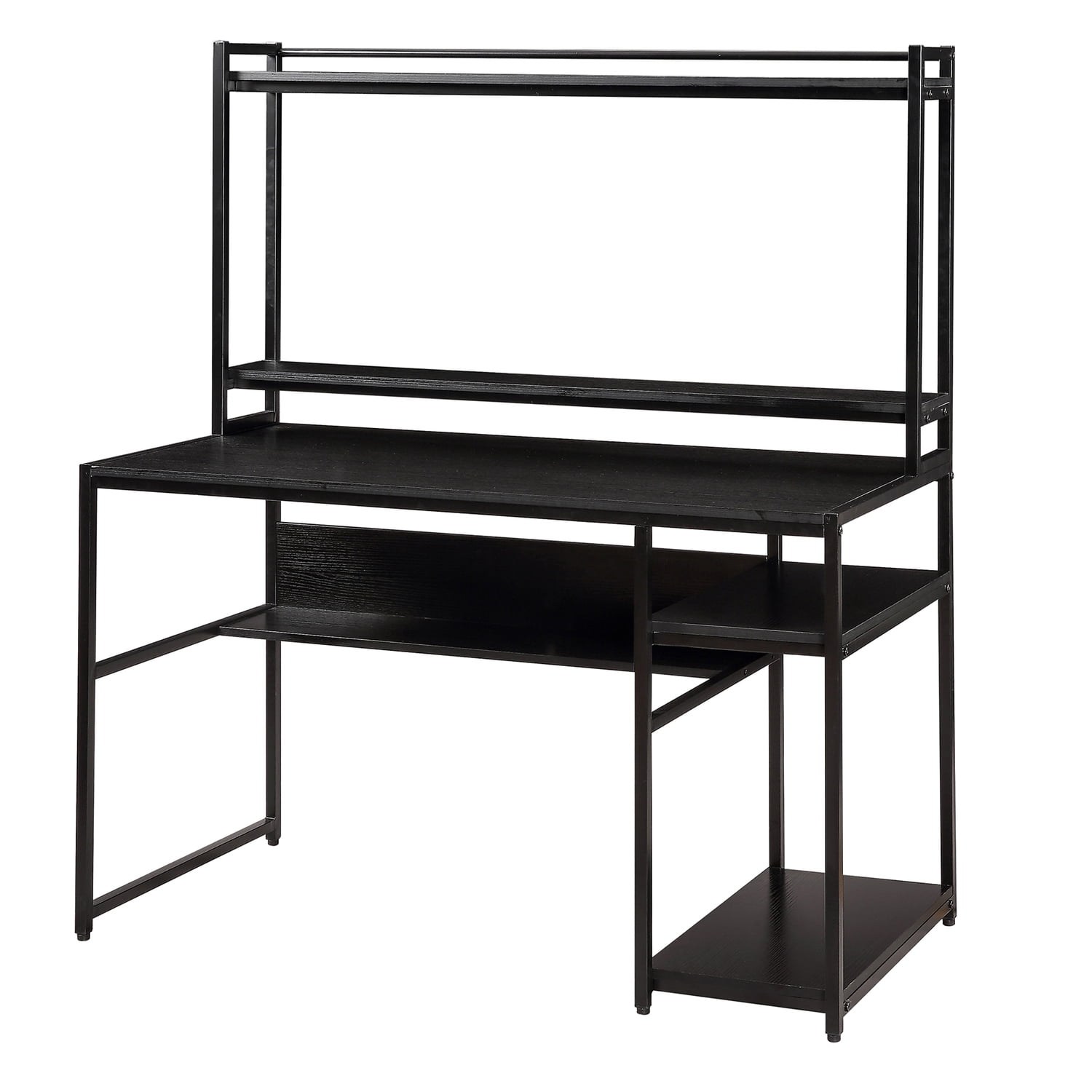 Benjara Computer Desk with Hutch and Removable Monitor Riser, Black ...