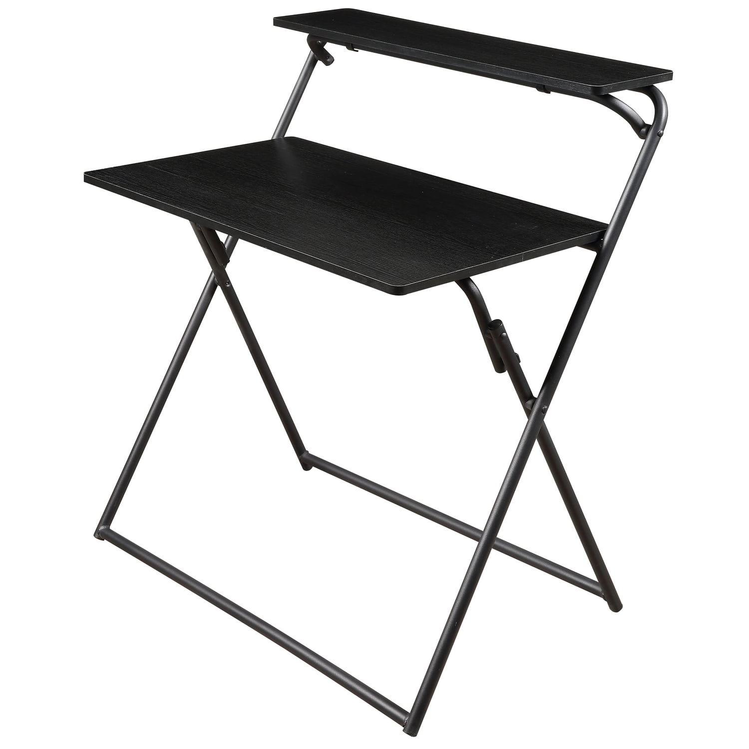 Benjara Computer Desk with Top Shelf and Folding Frame, Black - Walmart.com