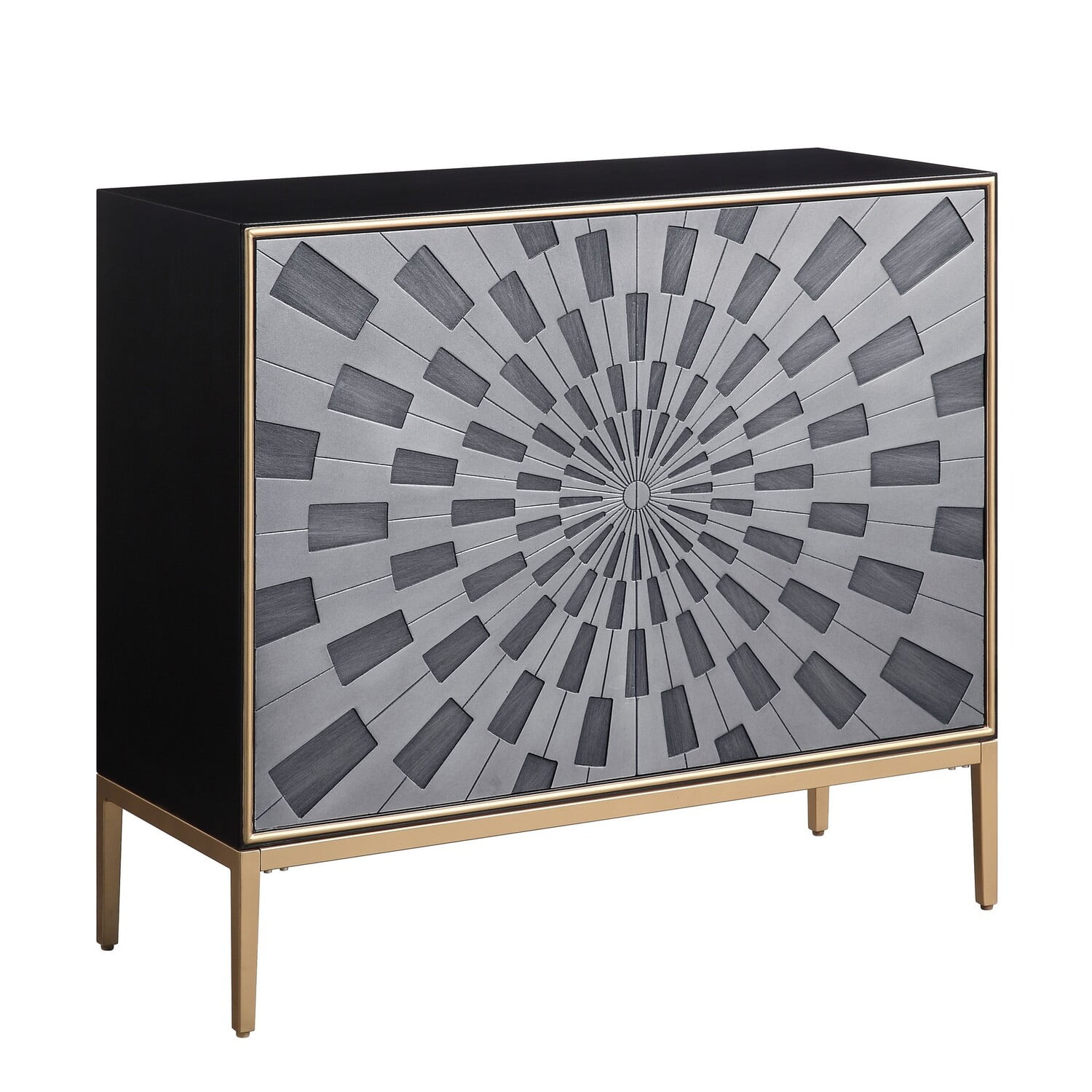 Benjara Console Table with 2 Doors and Sunburst Design, Gray - Walmart.com