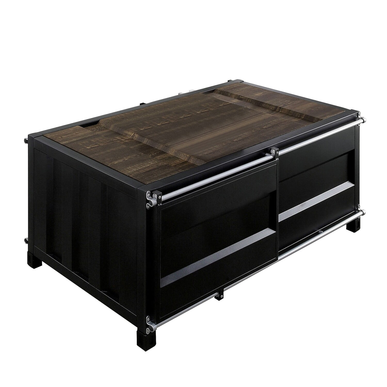 Benjara Container Style Coffee Table with Sliding Doors, Black ...