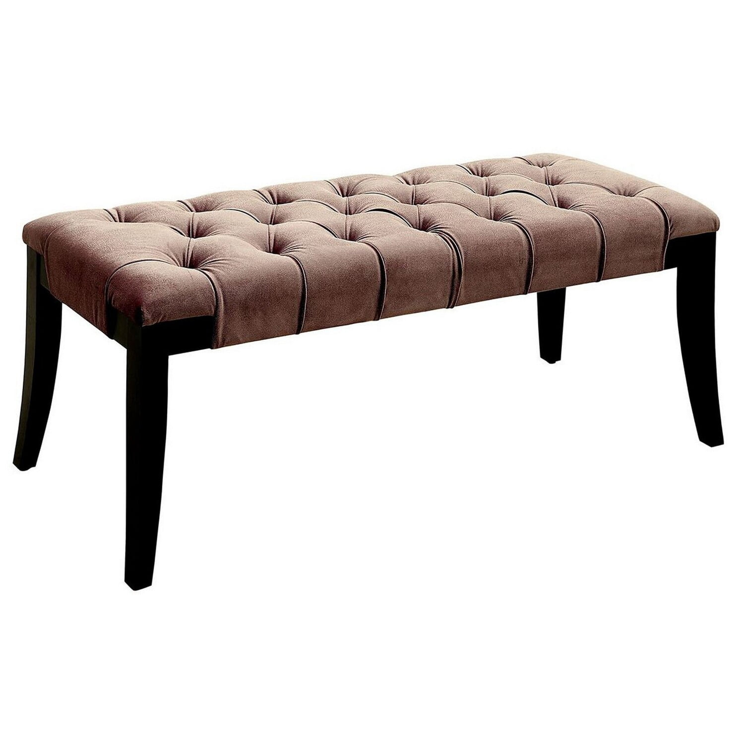 Benjara Contemporary Button Tufted Fabric Bench with Wooden Flared Legs ...