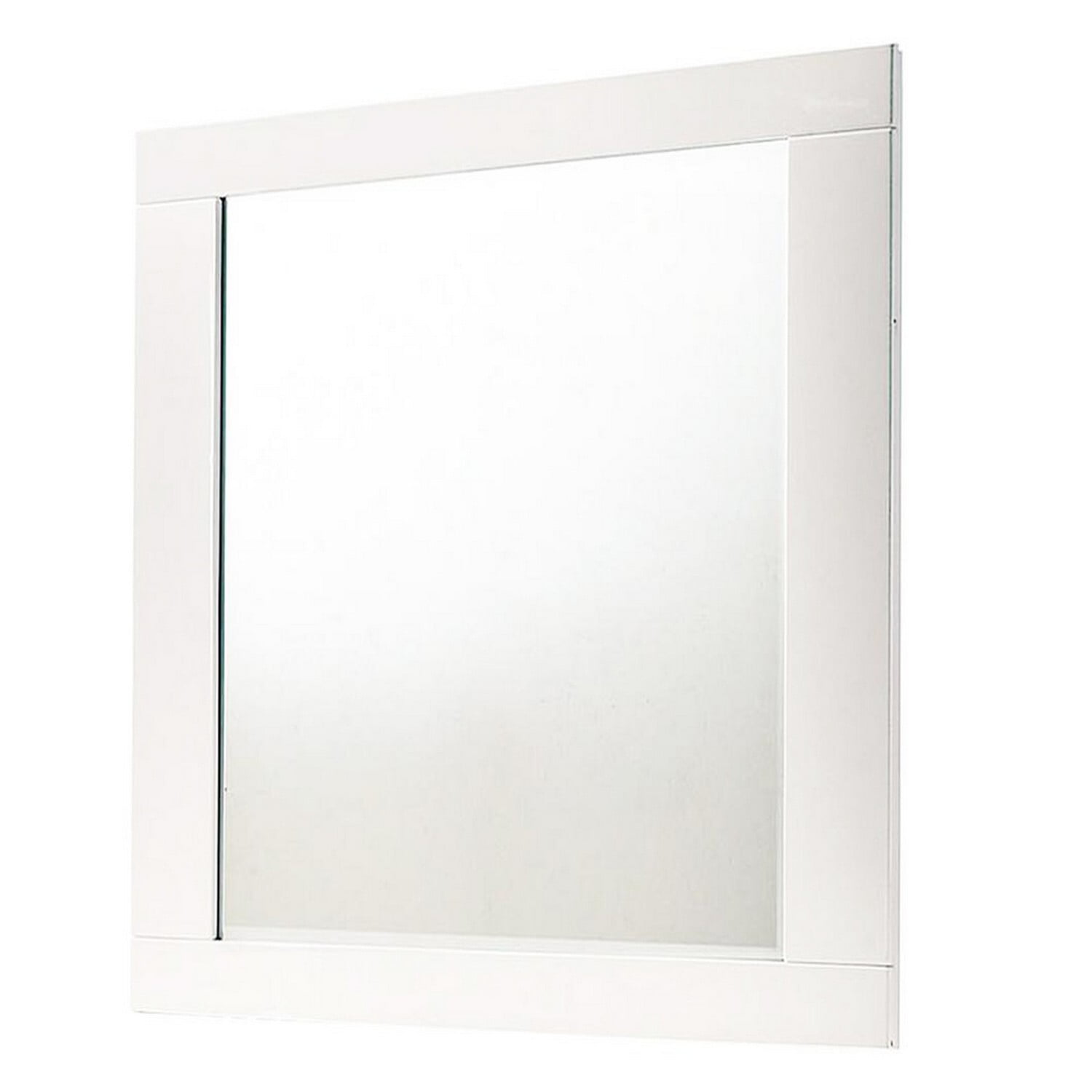Benjara Contemporary Square Wooden Mirror with Mounting Hardware, White ...
