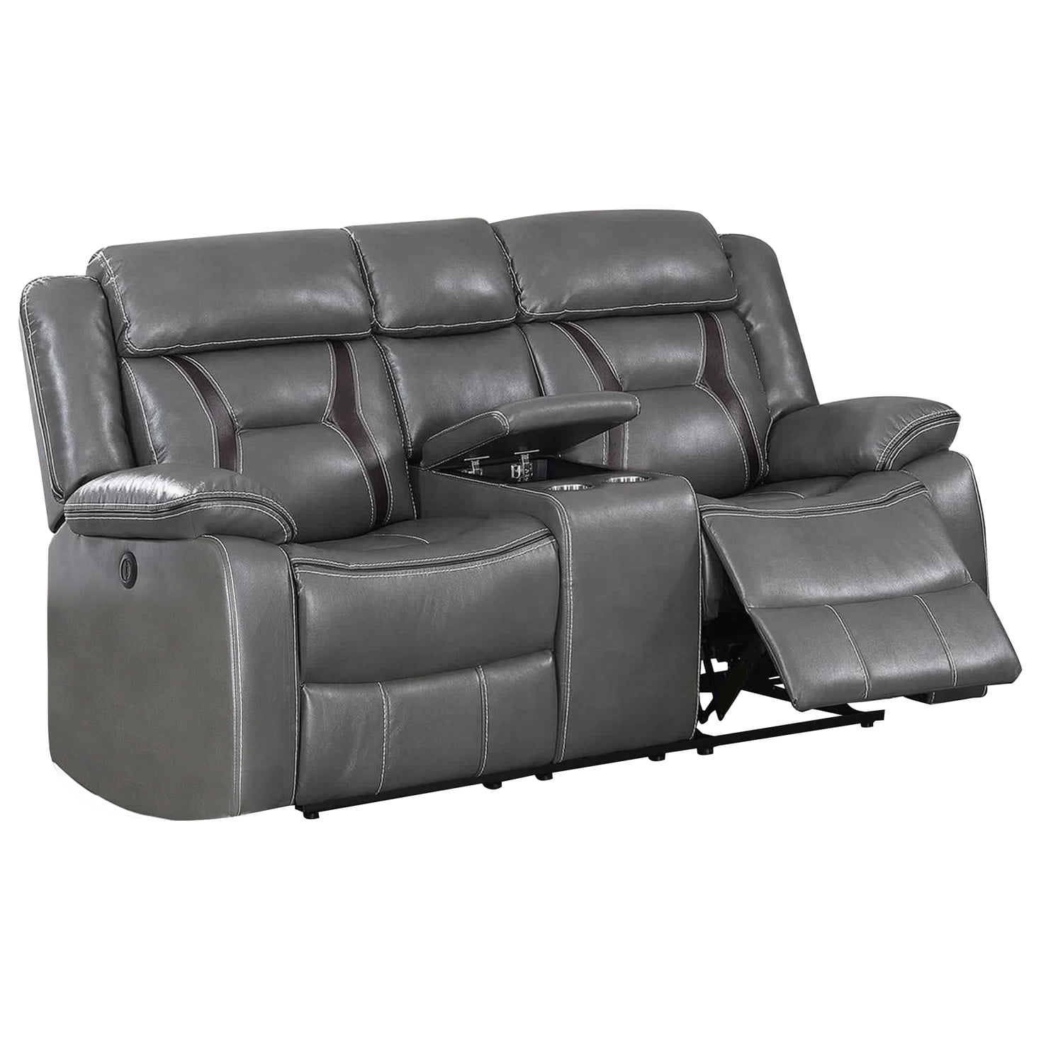 Benjara Contrast Stitched Leatherette Power Motion Loveseat with ...