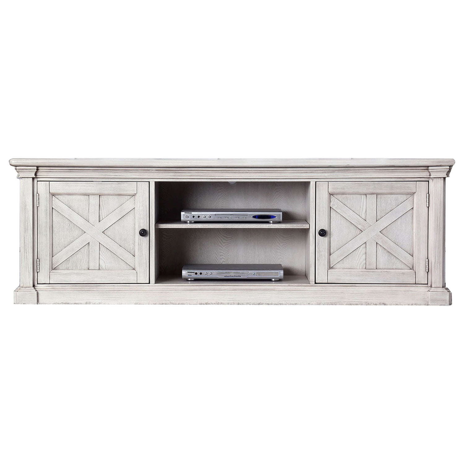 Benjara Cottage Wooden TV Stand with 2 Cabinets and 2 Open Shelves ...