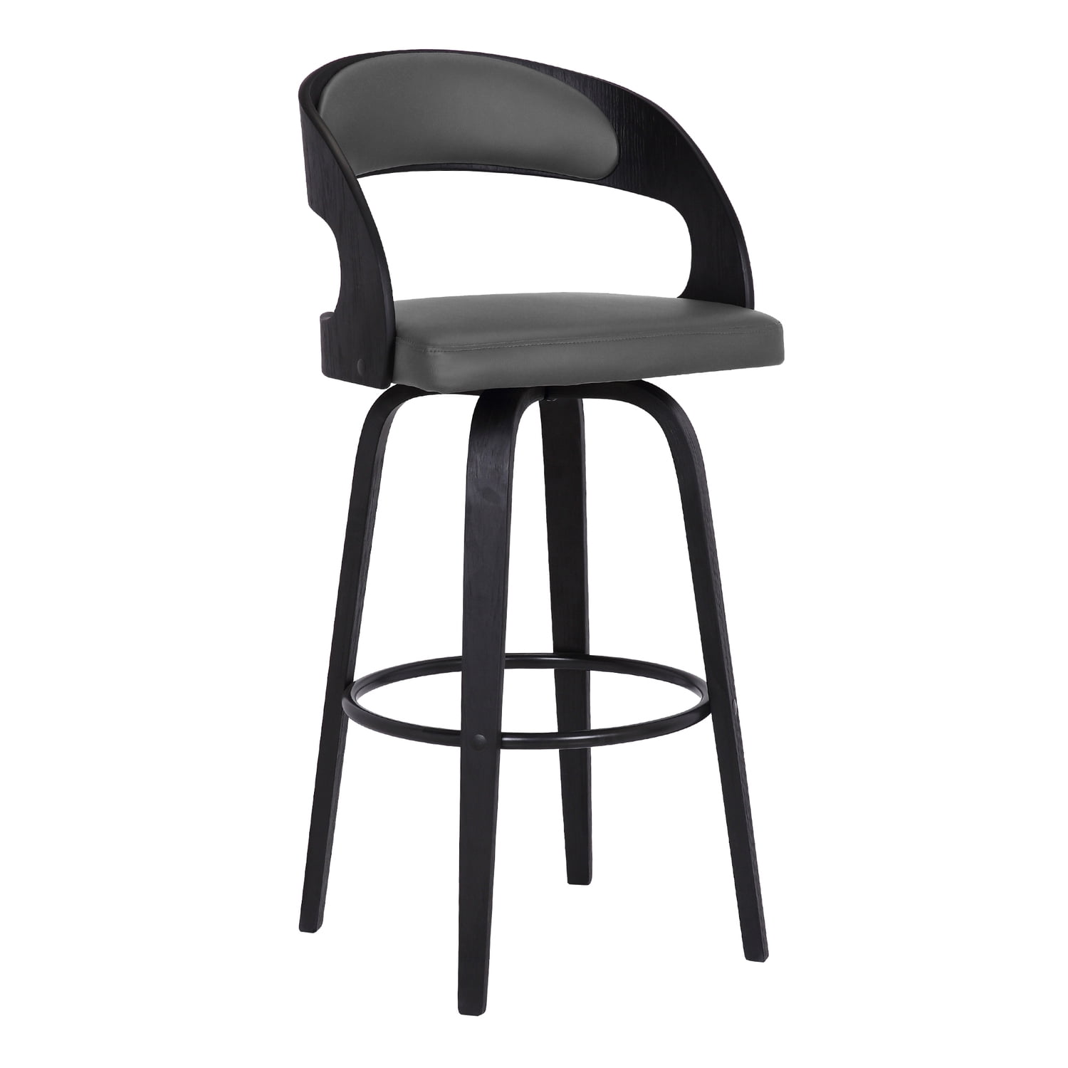 Counter Height Wooden Bar Stool with Cutout Padded Backrest, Black and ...