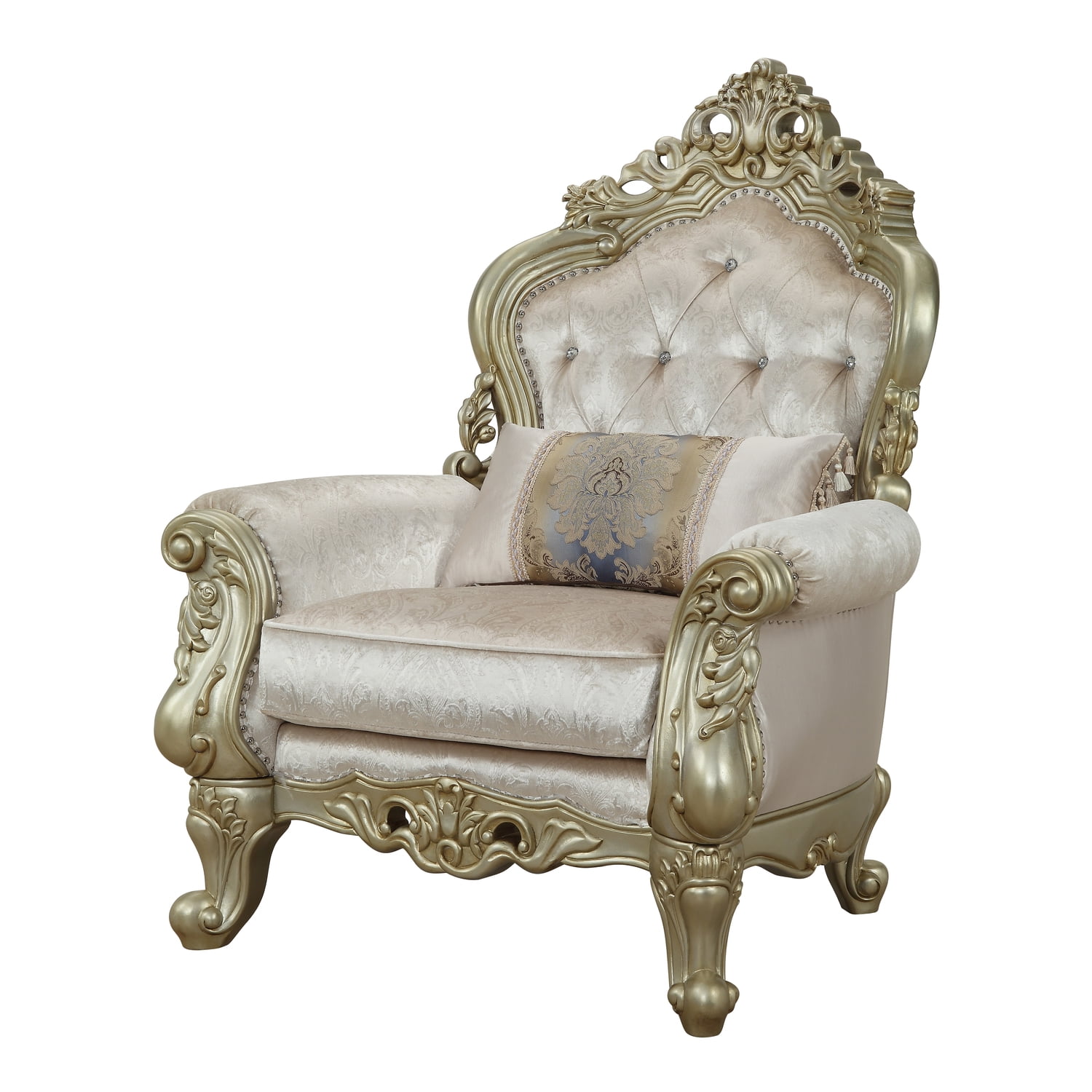 Benjara Curved Design Chair with Scrollwork and Crystal Tufting, Silver ...