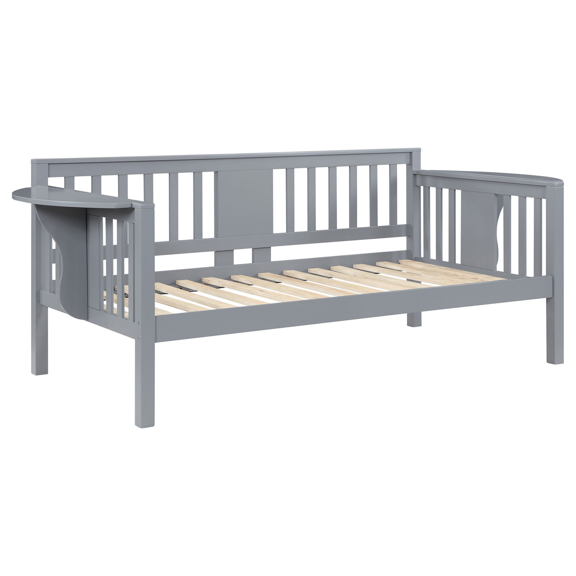 Daisy Twin Daybed, Drop Down Tables, Slats for Mattress, Gray Wood ...