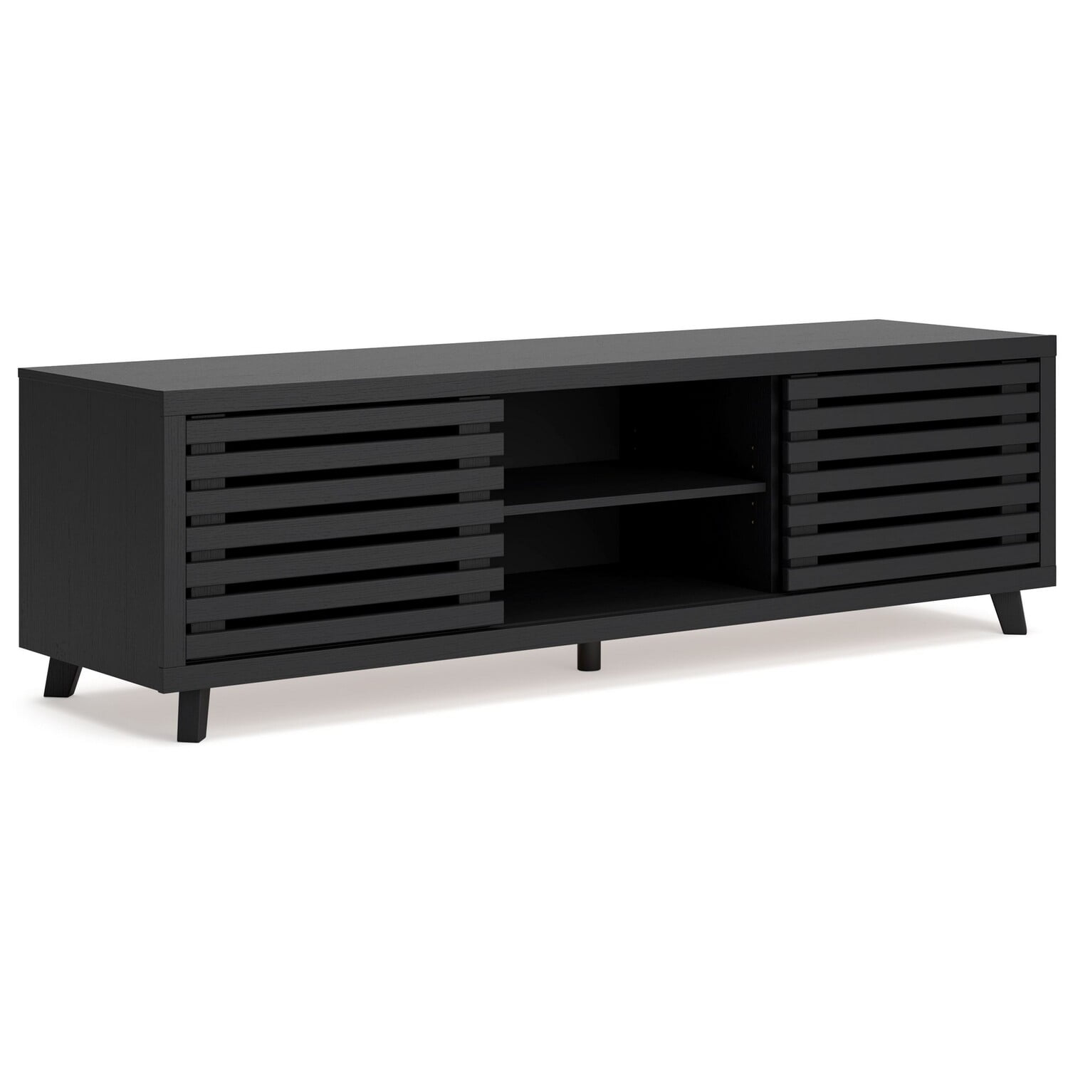 Benjara Danzi Large TV Media Console, 4 Shelves, Black Wood Finish, 72 ...