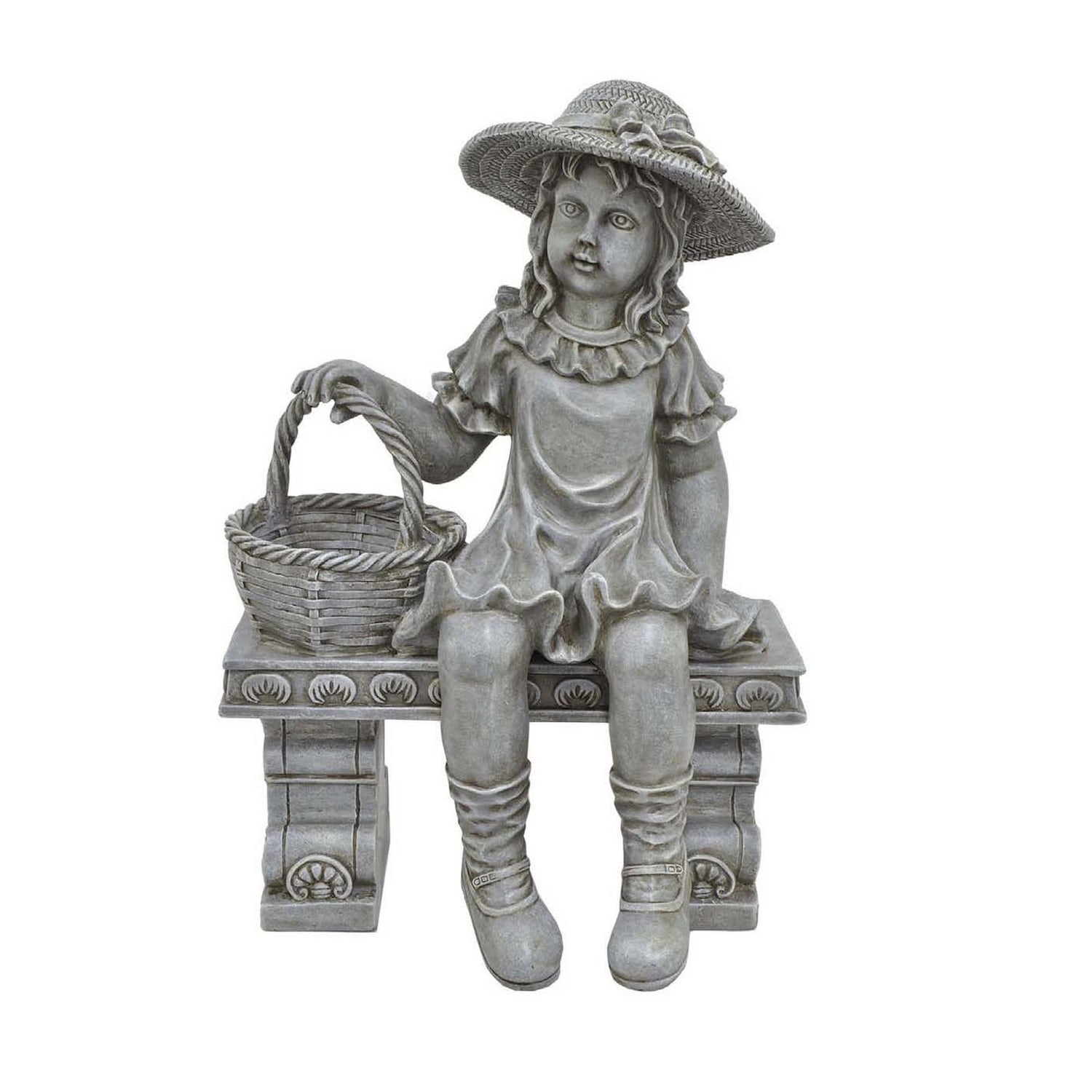 Darin 21 Inch Girl on Bench Figurine, Garden Statue Resin, Textured ...