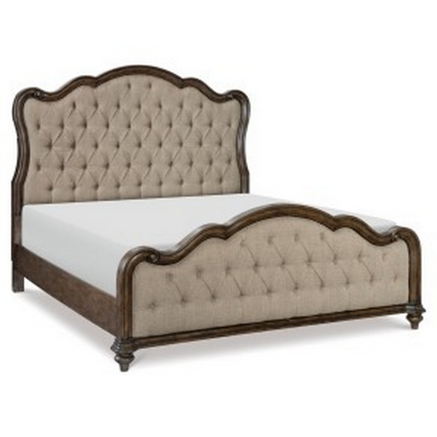 Benjara Deborah Queen Bed, Button Tufted Beige Fabric Upholstery, Brown ...