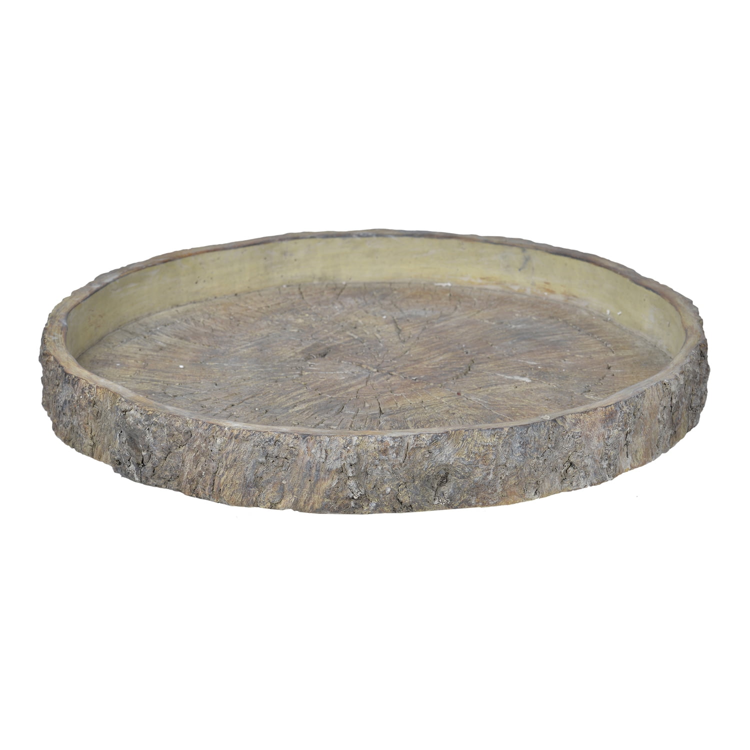Benjara Decorative Cemented Log Plate with Distressed Details, Gray ...