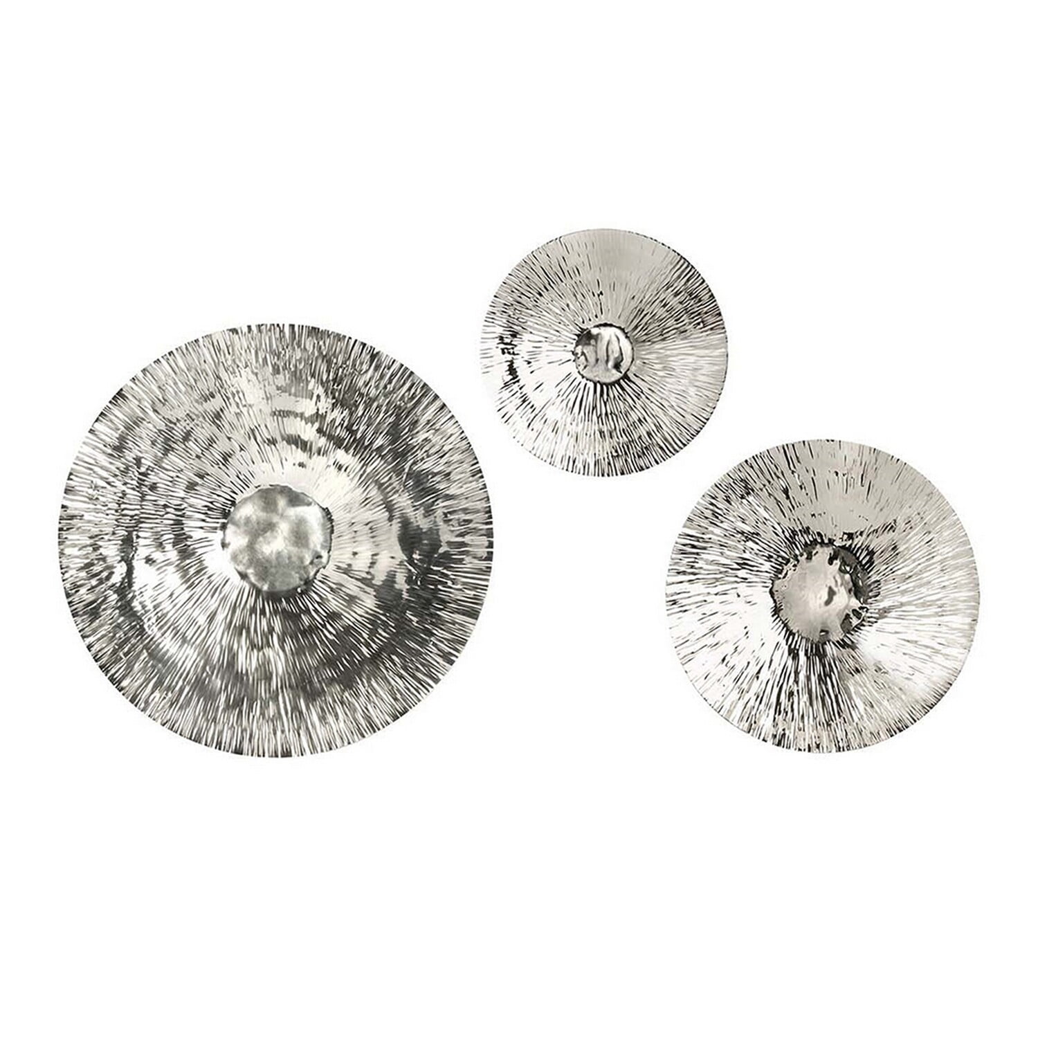 Set of 3 Decorative Wall Art Discs, Stainless Steel, Shiny Silver ...