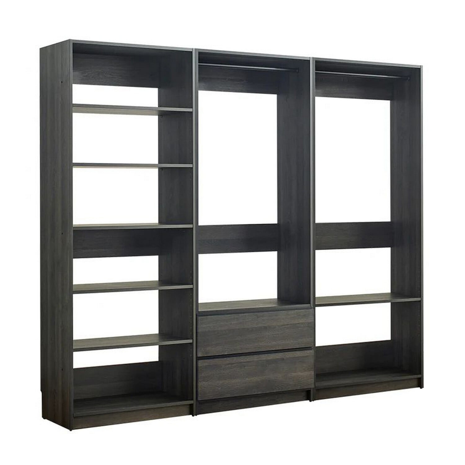 Benjara Dee Modular Closet System, 2 Clothing Racks, 6 Shelves, Dark ...