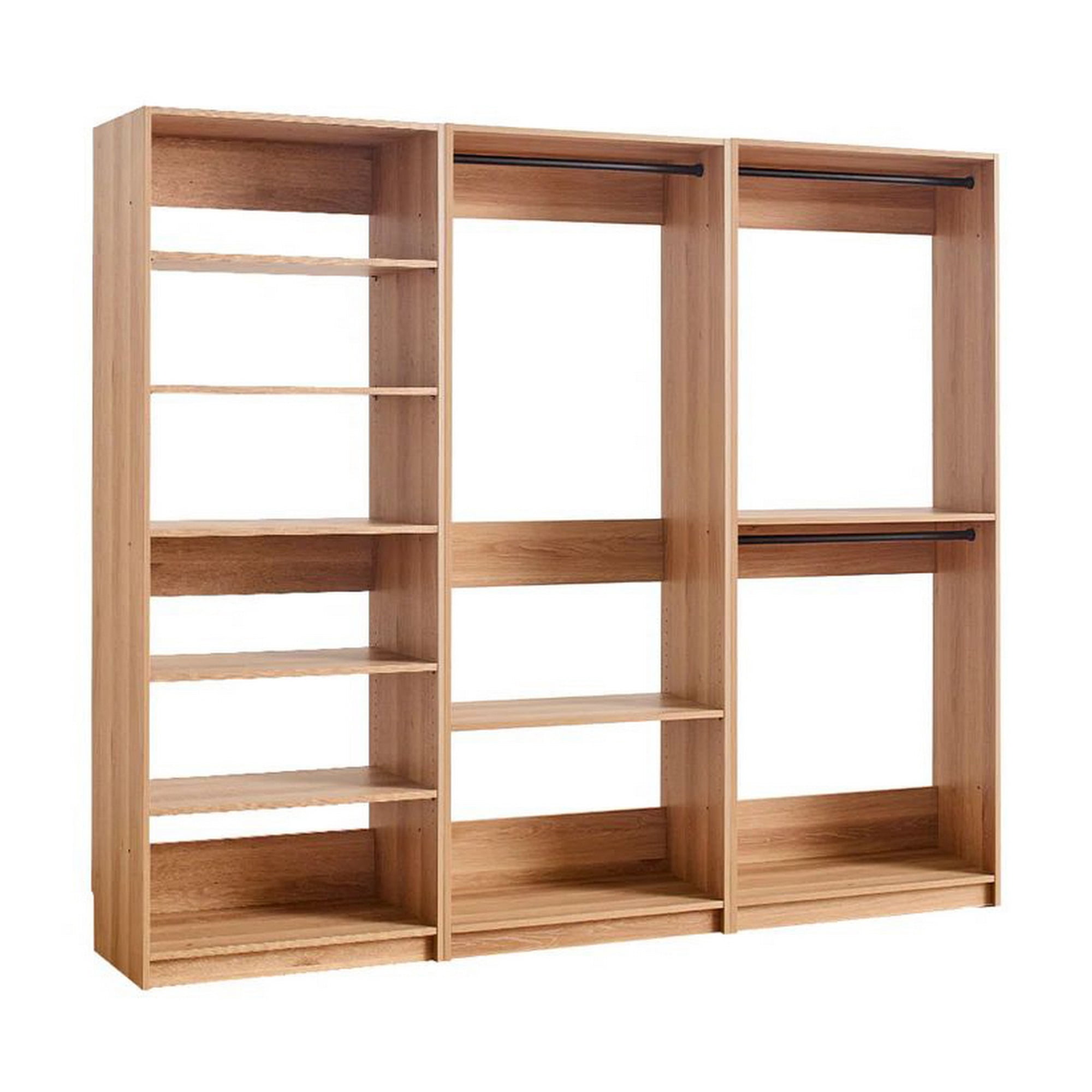 Dee Modular Closet System, 3 Clothing Racks, 6 Shelves in Oak Brown ...