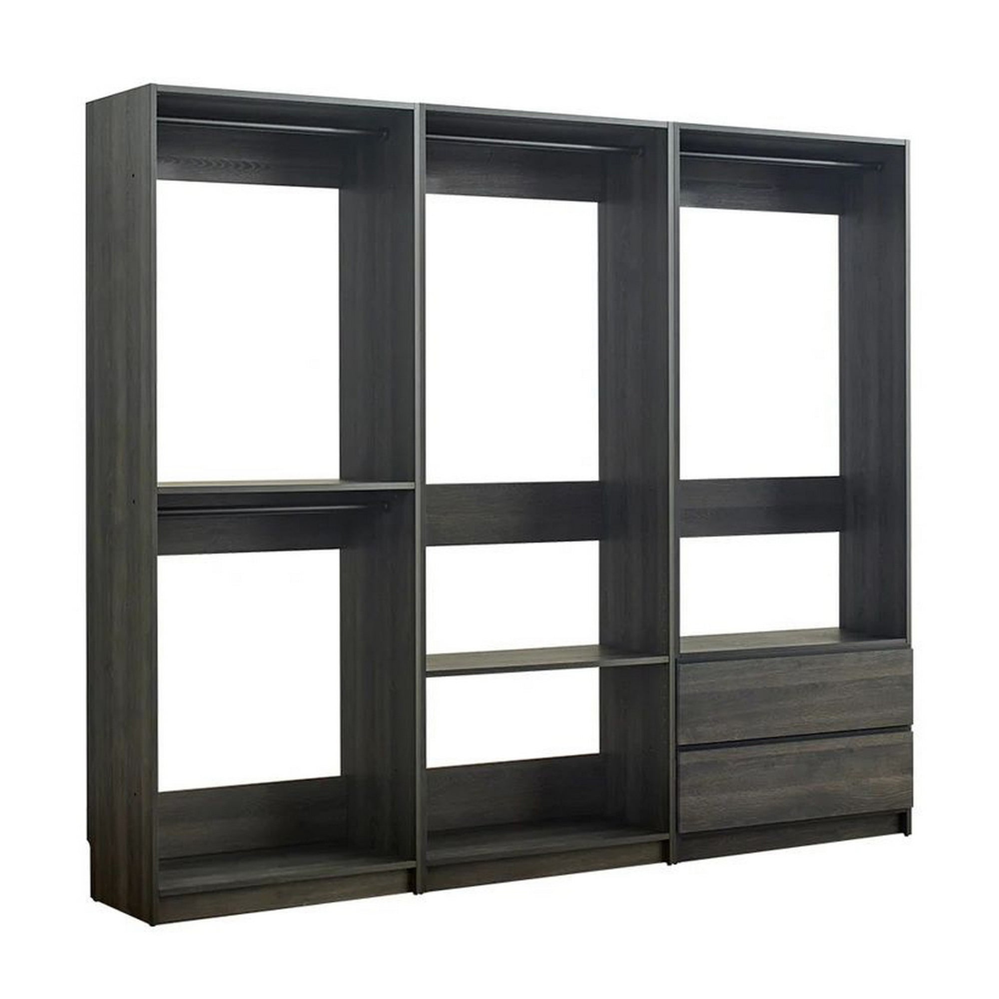 Dee Modular Closet System, 4 Clothing Racks, 2 Drawers, Dark Gray Wood ...