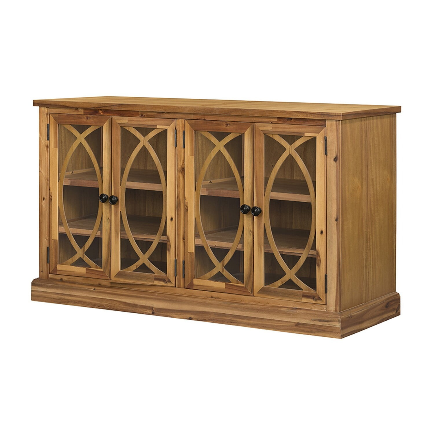 Benjara Dex 55 Inch Sideboard Buffet Console, 2 Glass Door Cabinets ...