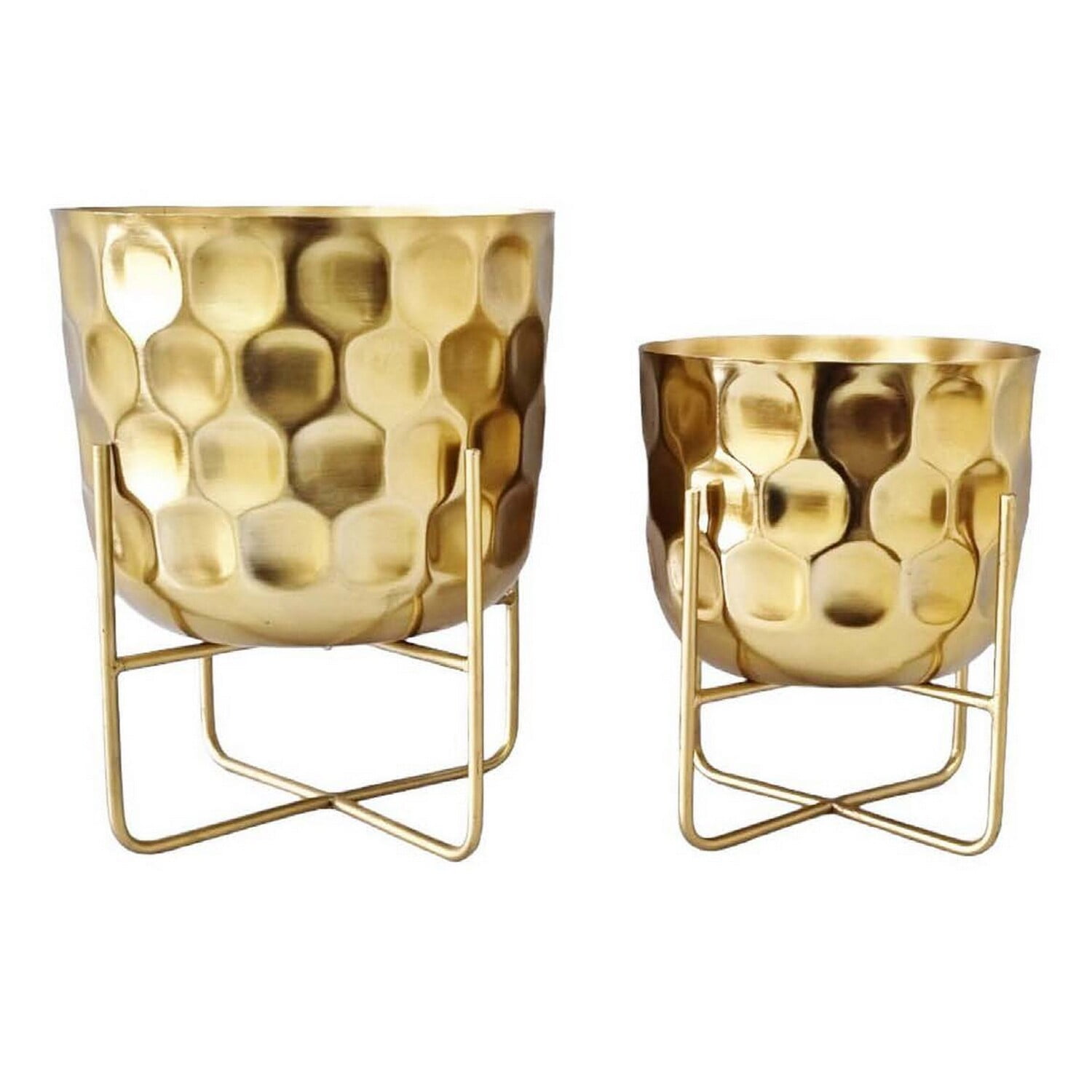 Dex Planter Set of 2, Modern Cylindrical Metal Hammered Design Body ...