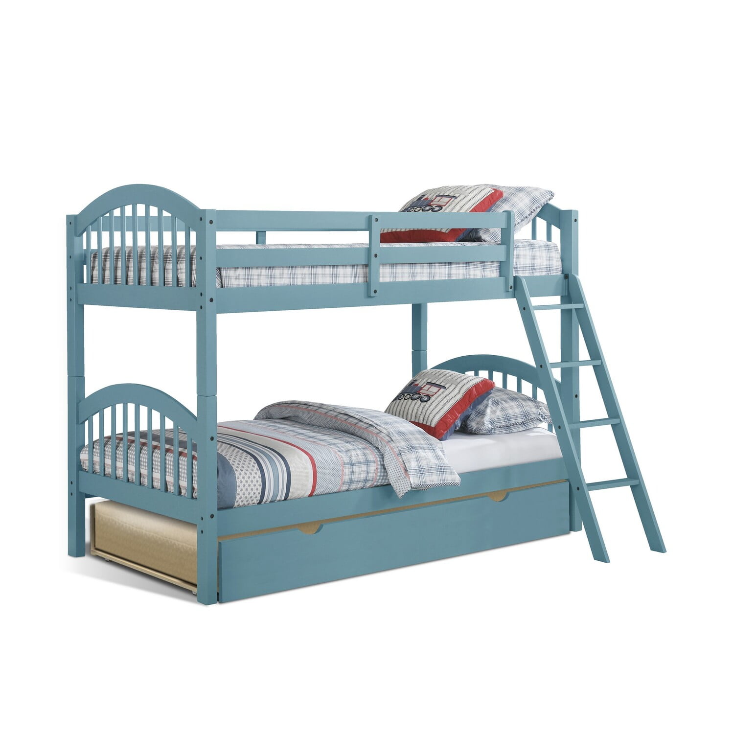 Benjara Diana Modern Twin Wood Bunk Beds with Trundle, Slatted Arch ...
