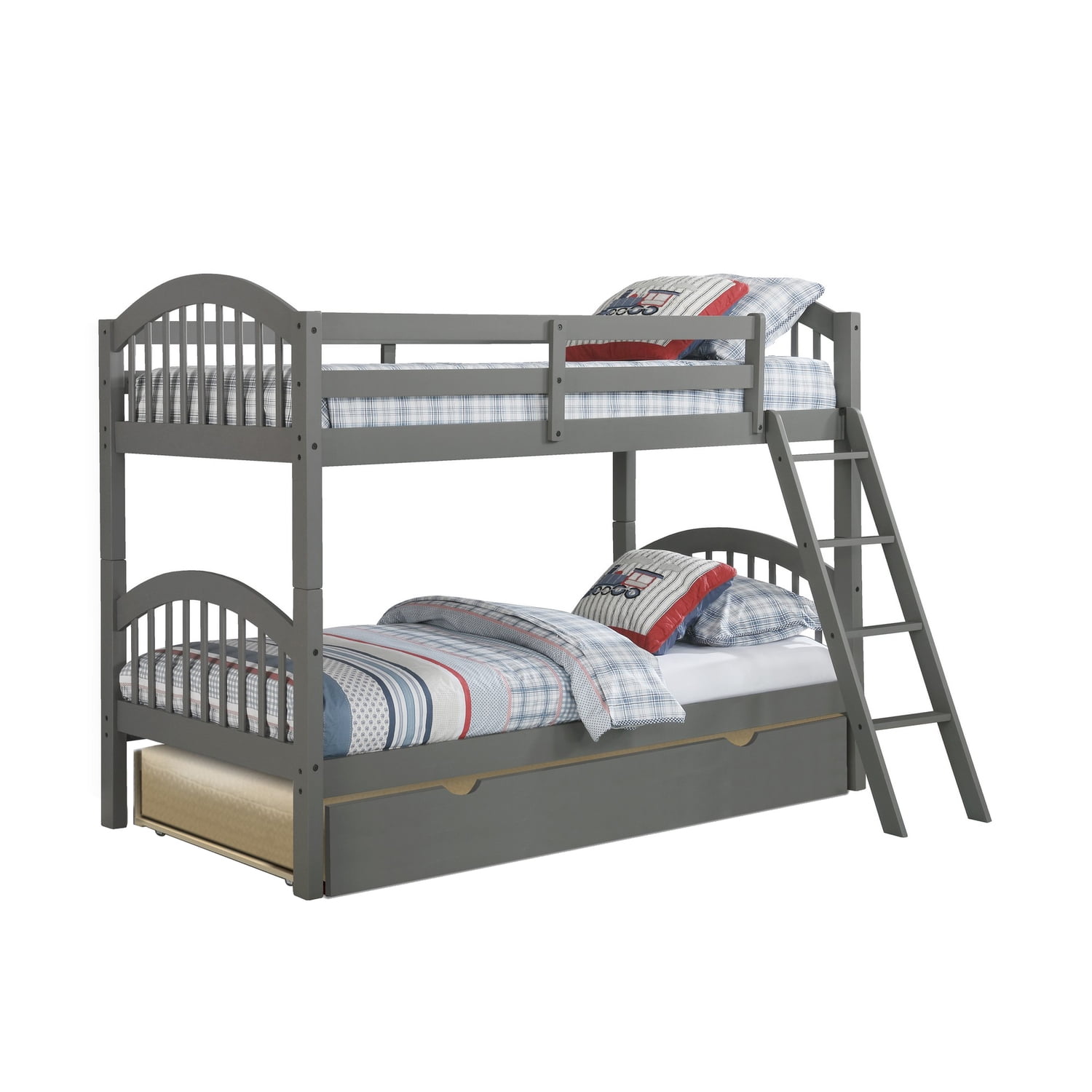 Benjara Diana Modern Wood Twin Bunk Beds with Trundle, Slatted Arch ...