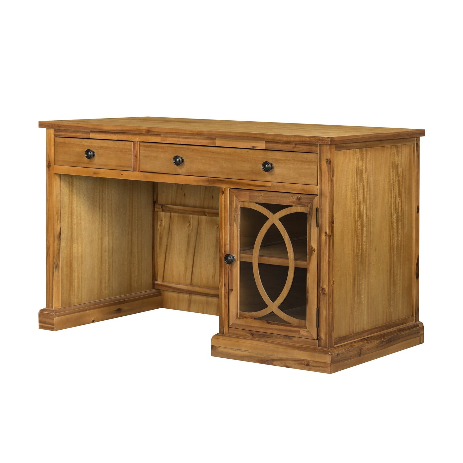 Benjara Diem 50 Inch Multipurpose Desk, 2 Drawers, 1 Glass Door, Acacia ...