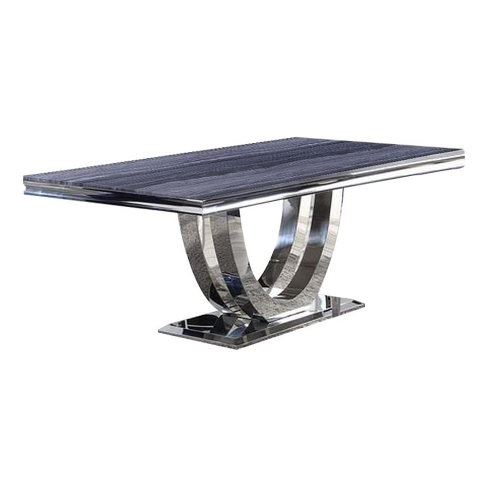 Benjara Dining Table with Faux Marble Top and Open Pedestal Base ...