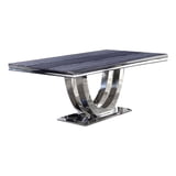 Benjara Dining Table with Faux Marble Top and Open Pedestal Base ...