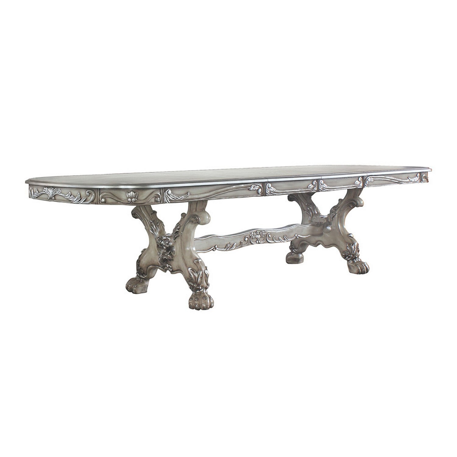 Benjara Dining Table with Scrolled Motifs and Claw Feet, Silver ...