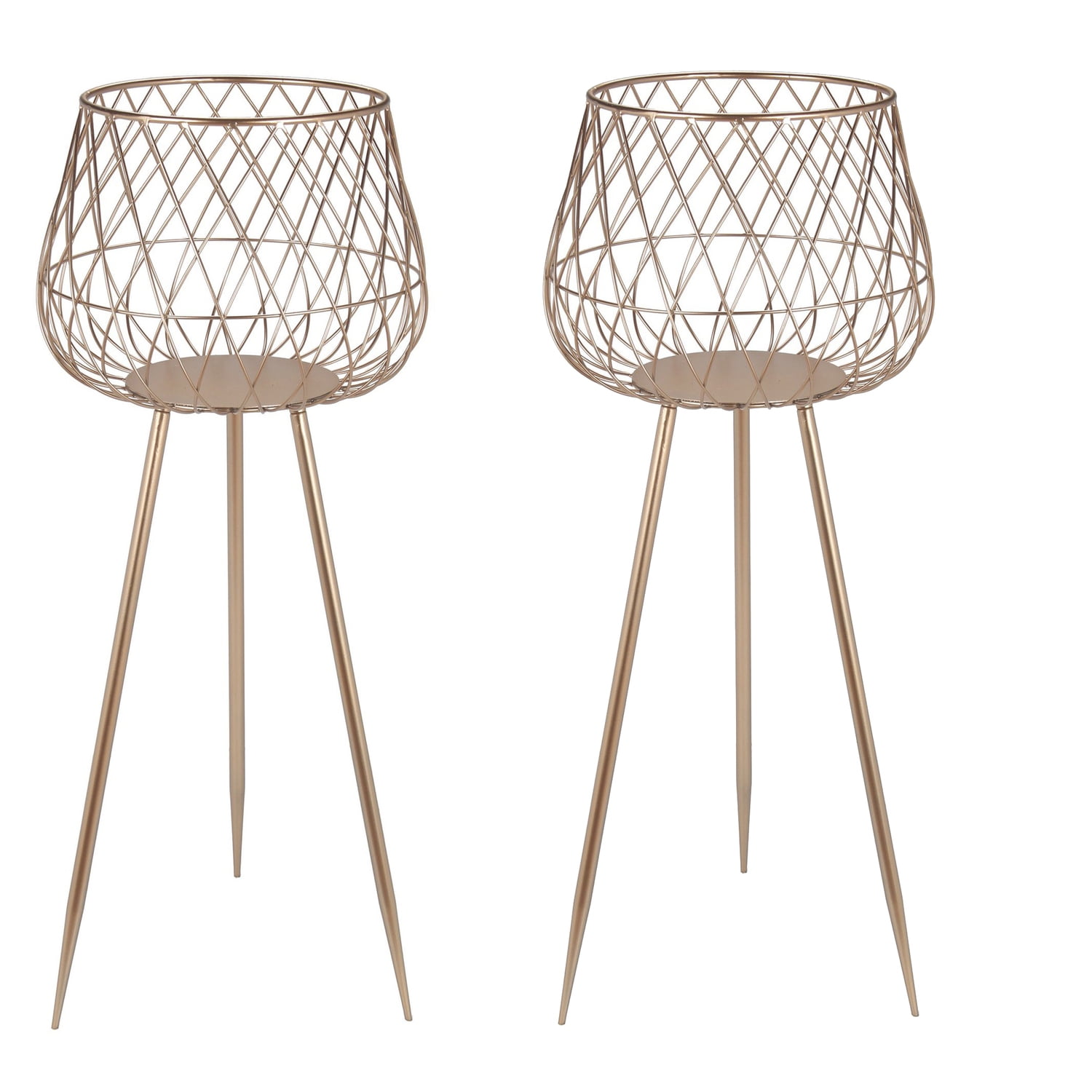 Dome Shaped Lattice Metal Planter with Tripod Peg Legs, Set of 2, Gold ...