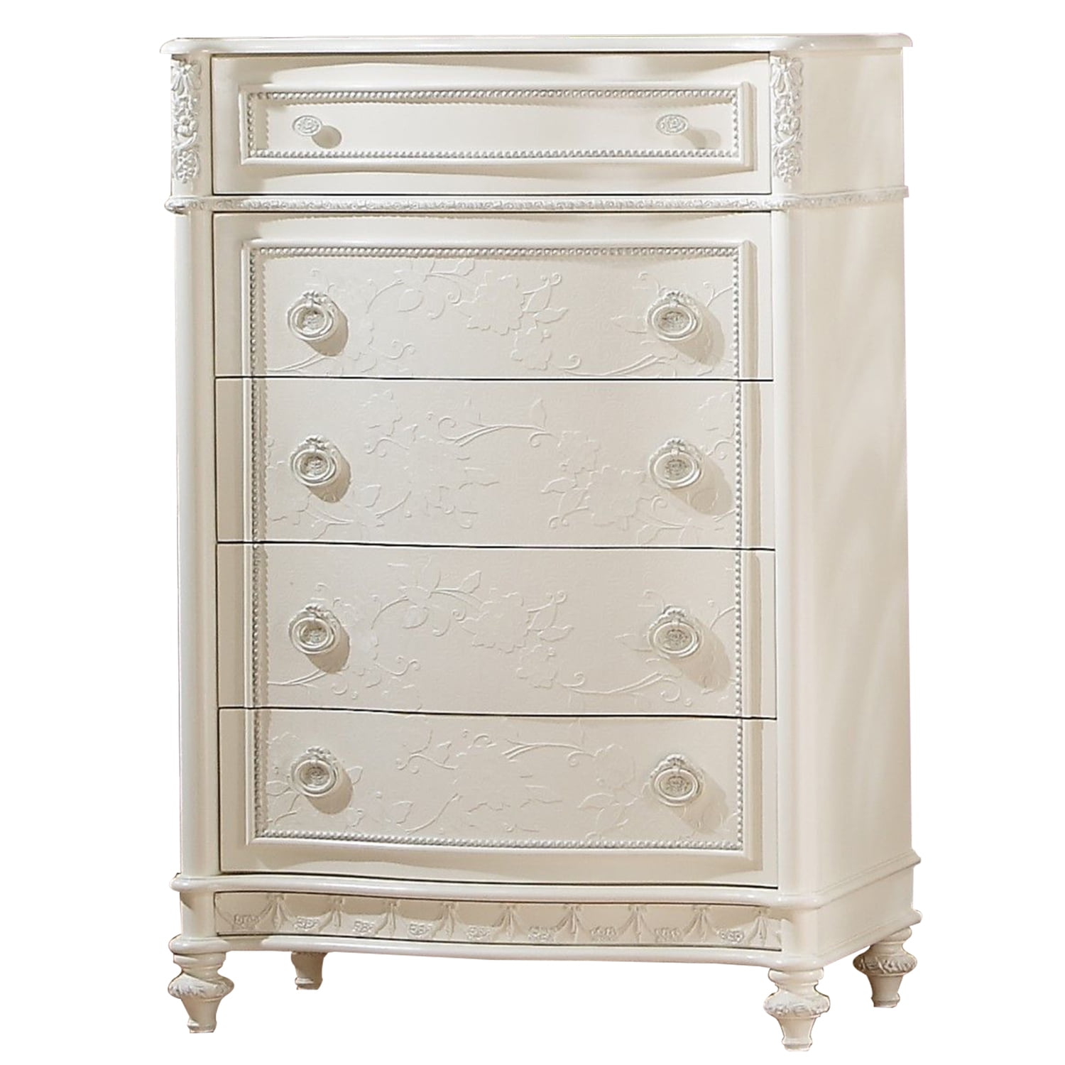 Benjara Dorie 52 Inch Tall Dresser Chest, 5 Drawers, Molded Trim, Ivory ...