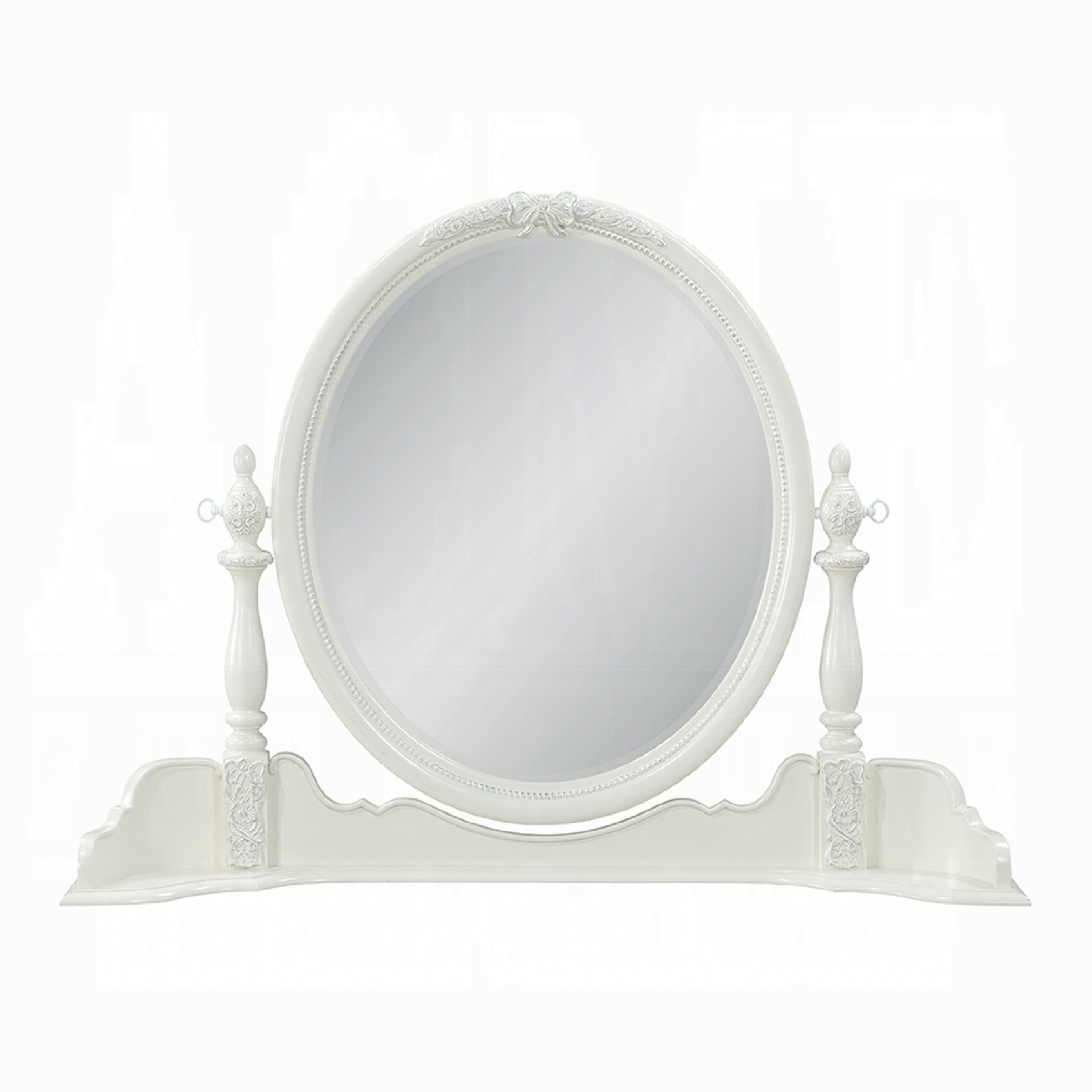 Dorie Vanity Dresser Mirror, 35x48, White Wood Floral, Beveled Edge ...