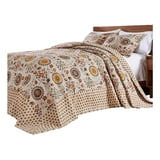 Benjara Dorra 3pc King Bedspread Set- 2 Shams- Floral Crest- Beige ...