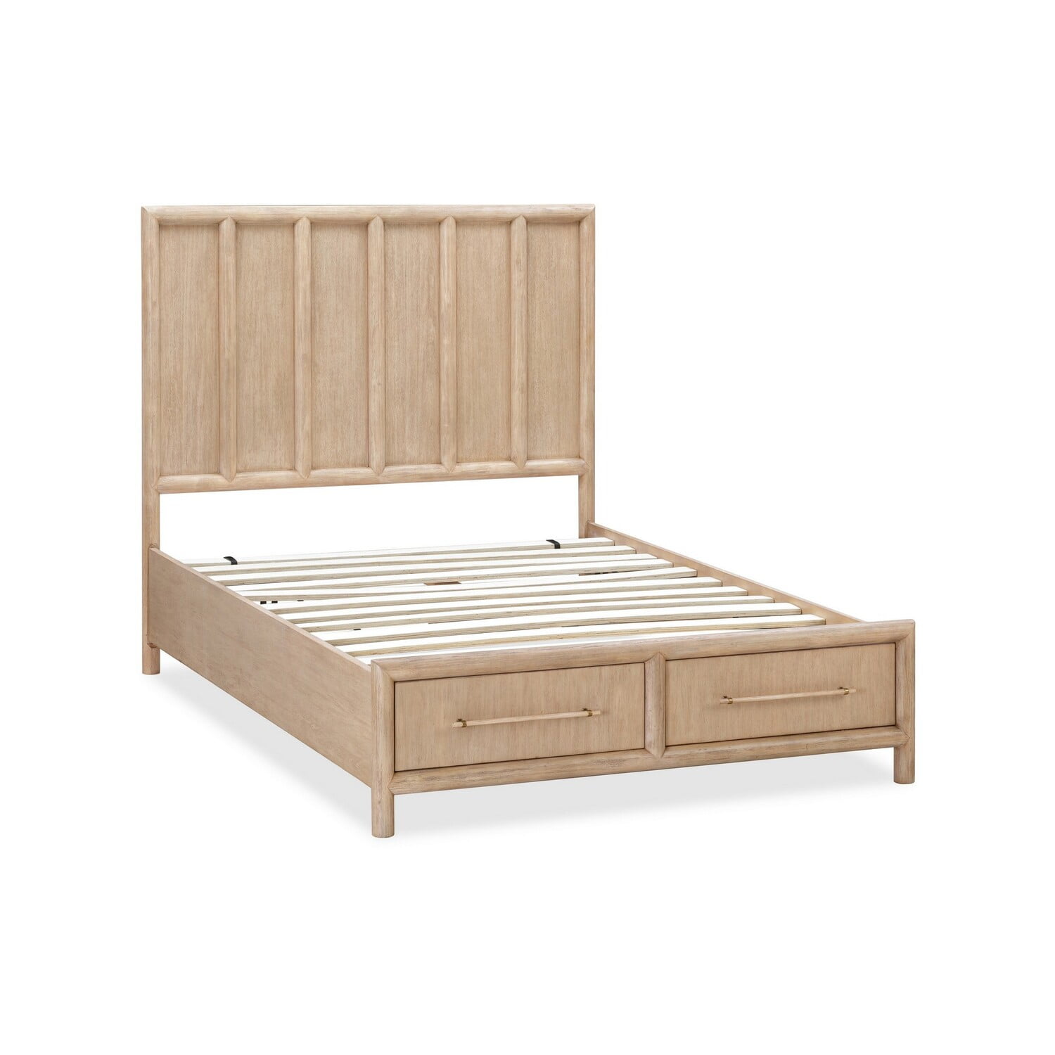 Benjara Dory Queen Storage Bed, 2 Drawers, Vertical Wood Bars, Light ...