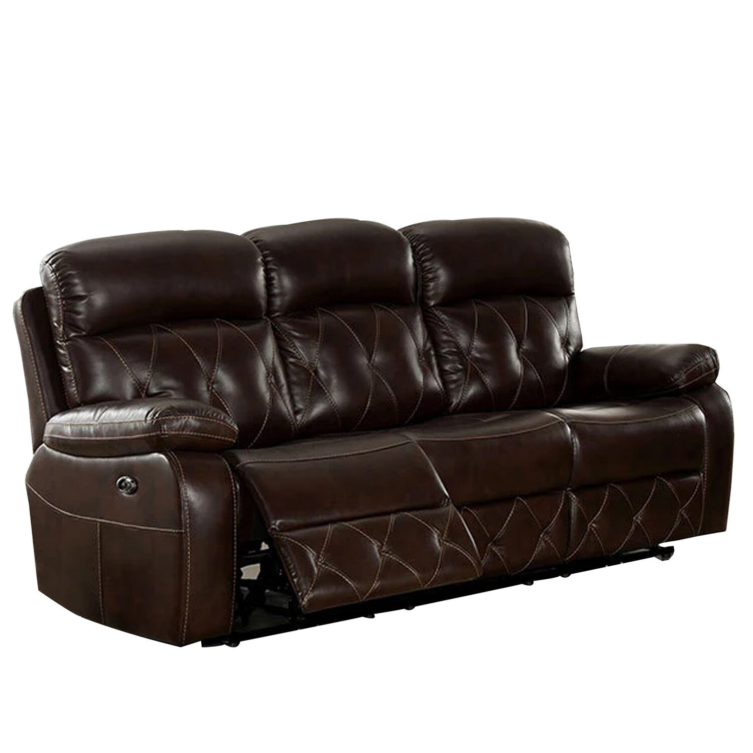 Benjara Dudd 84 Inch Power Recliner Sofa with USB Port, Dark Brown Faux ...