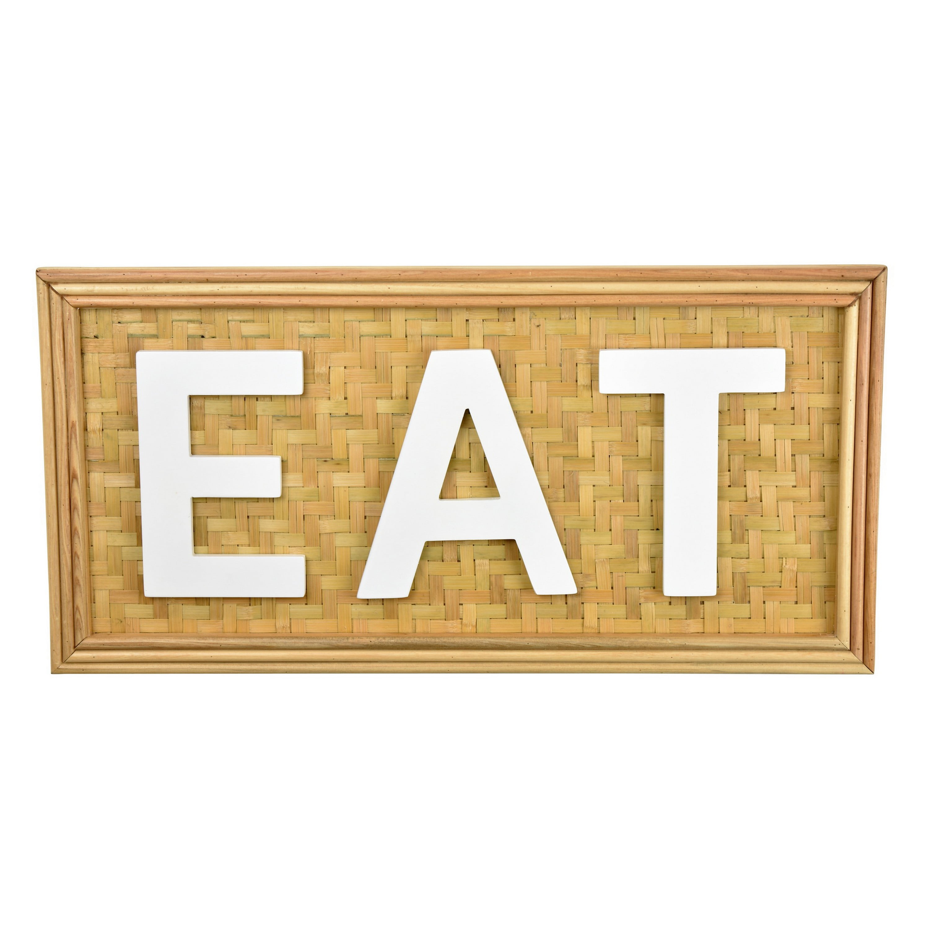 Eat Wall Decor Sign, 24 Inch Brown Wood Background, White Woven ...