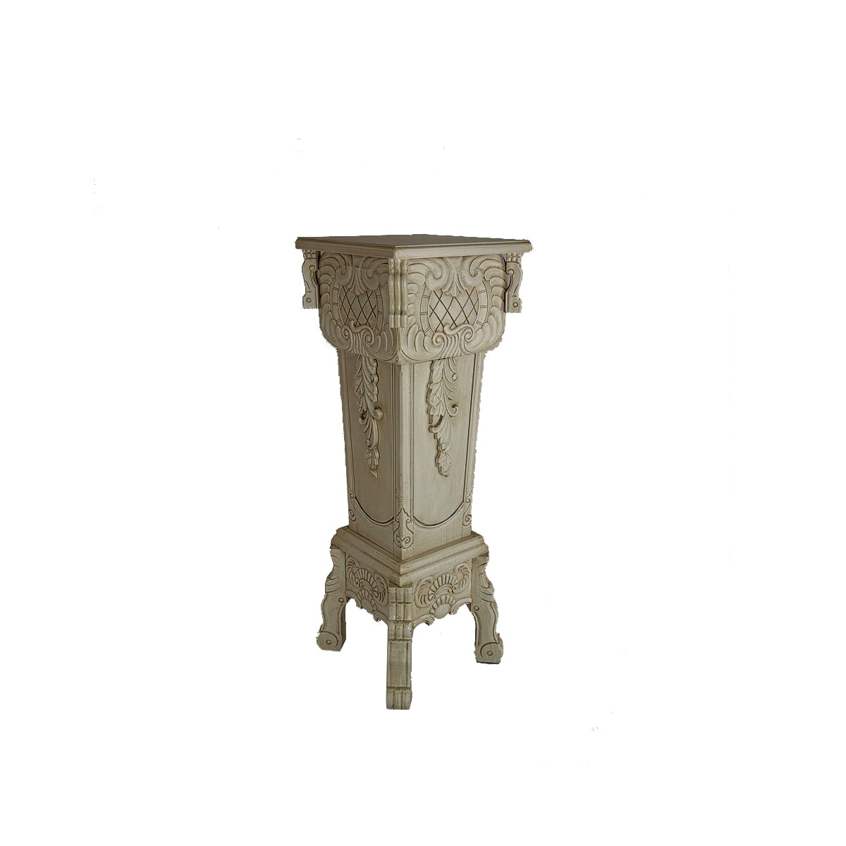 Benjara Elegantly Engraved Wooden Frame Pedestal Stand, White - Walmart.com