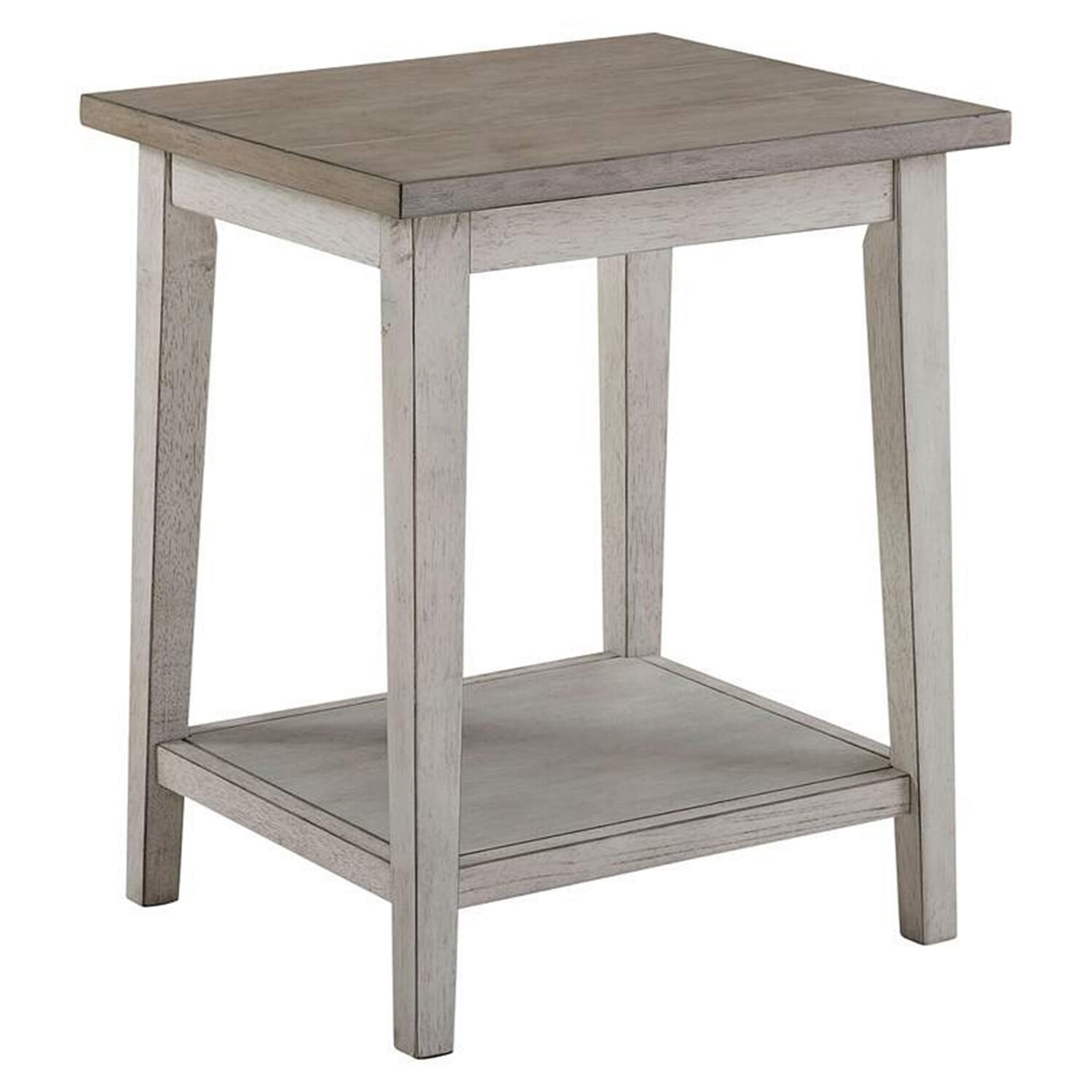 Benjara Eleni 24 Inch Side Table, Square Bottom Shelf, Antique White ...