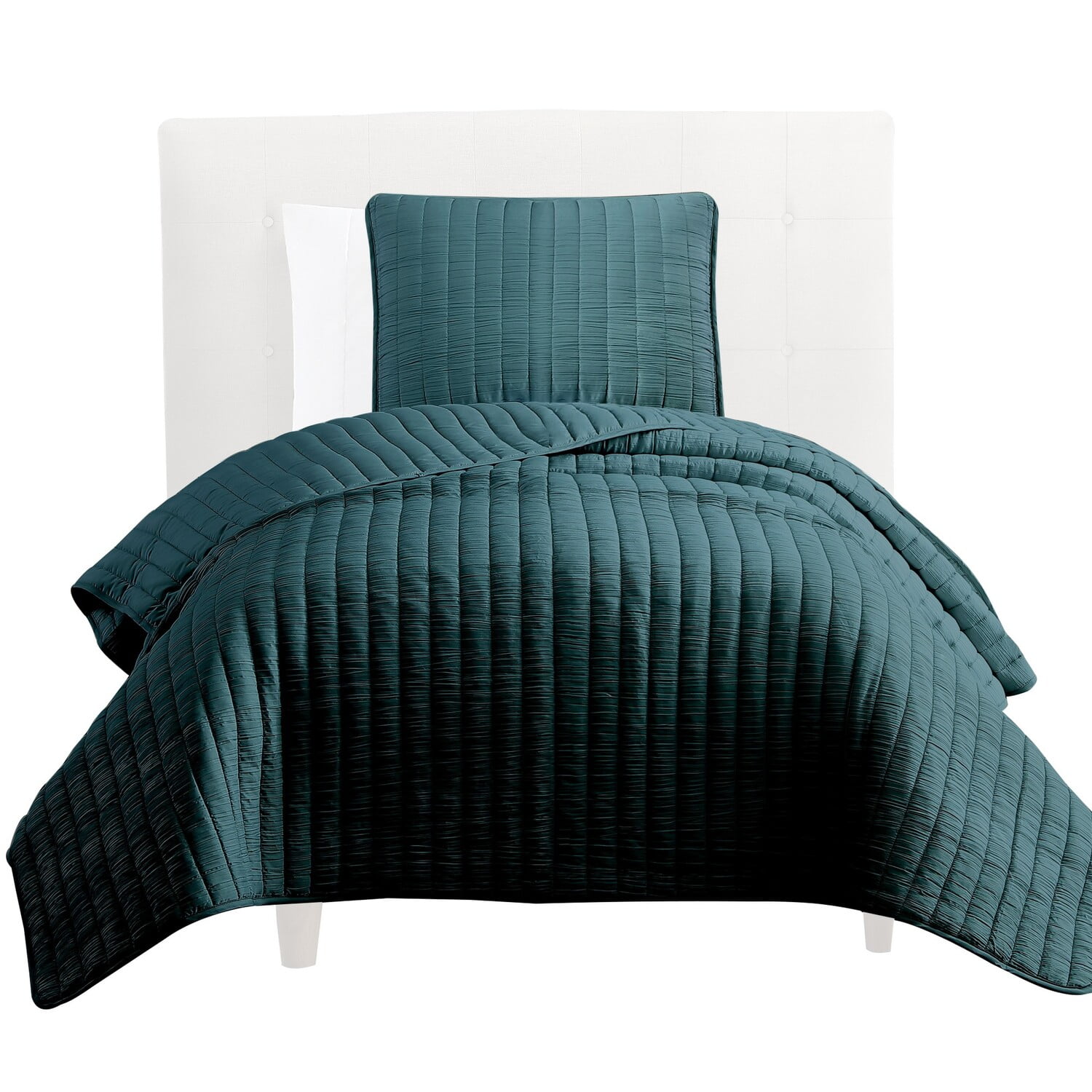 Benjara Elia Twin Contemporary Quilt Coverlet Set with Crinkle Texture ...