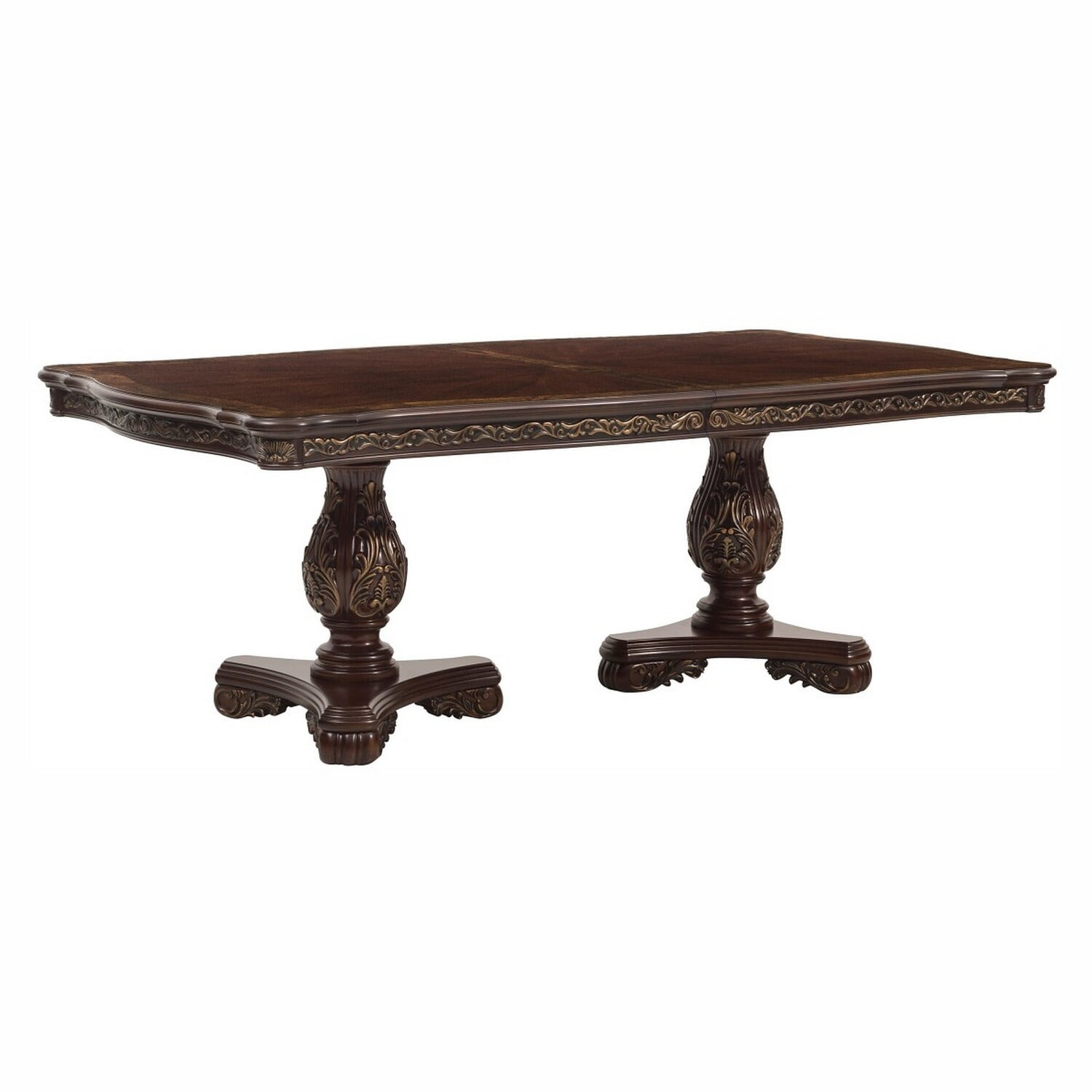 Benjara Ellie 86-114 Inch Rectangular Dining Table, Double Pedestals, Cherry Brown - Walmart.com