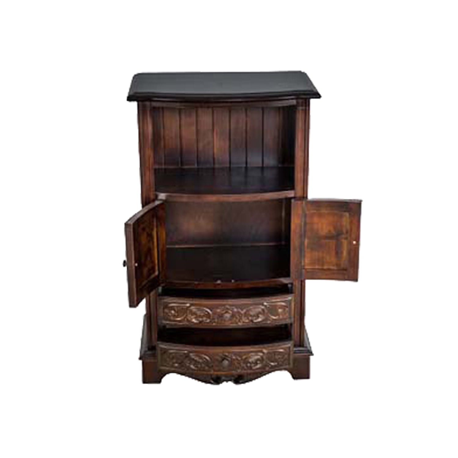 Engraved Wooden Frame Storage Cabinet with 2 Drawers and 2 Doors, Brown ...