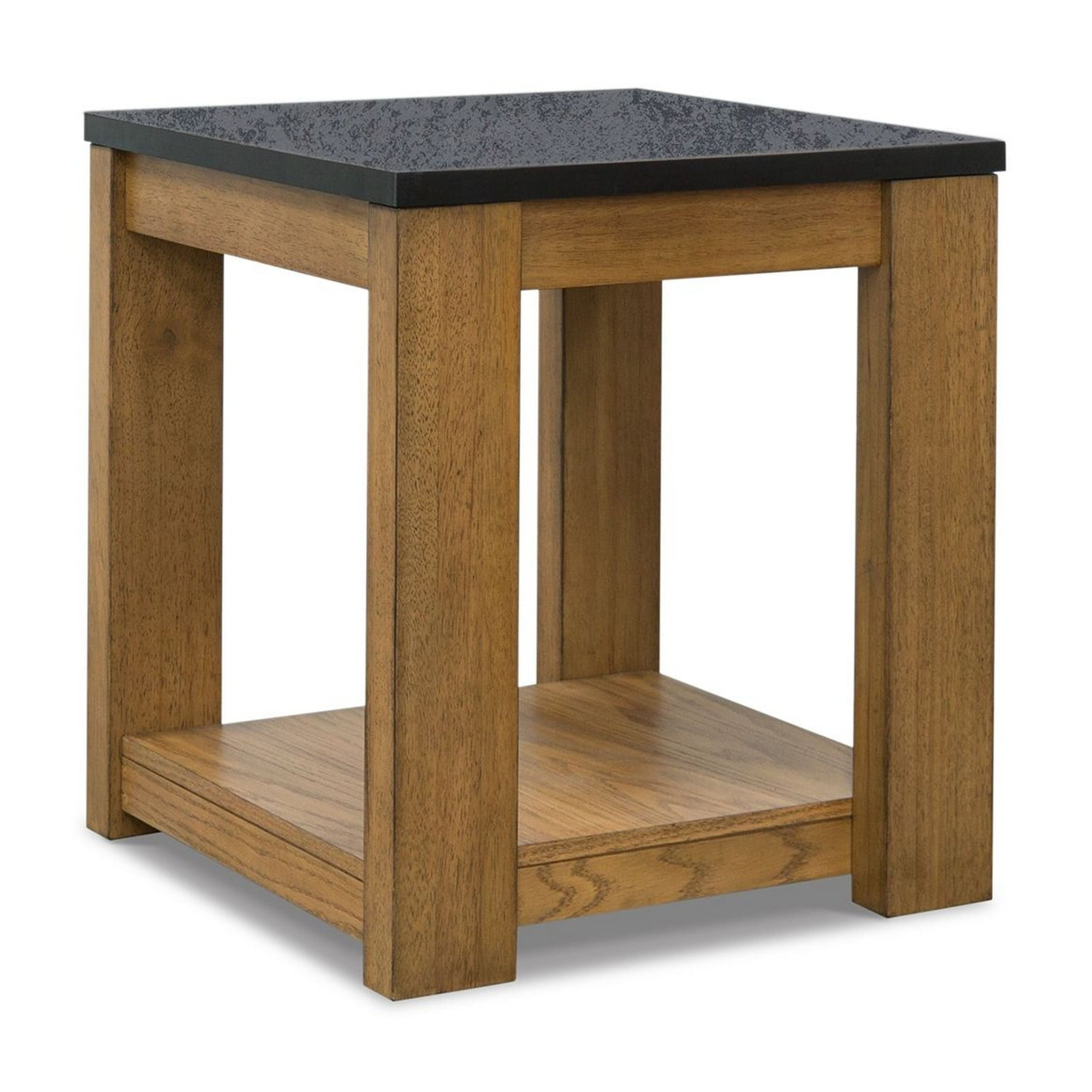 Enty Side End Table, Classic Faux Stone Top, 22 Inch Light Brown Wood ...