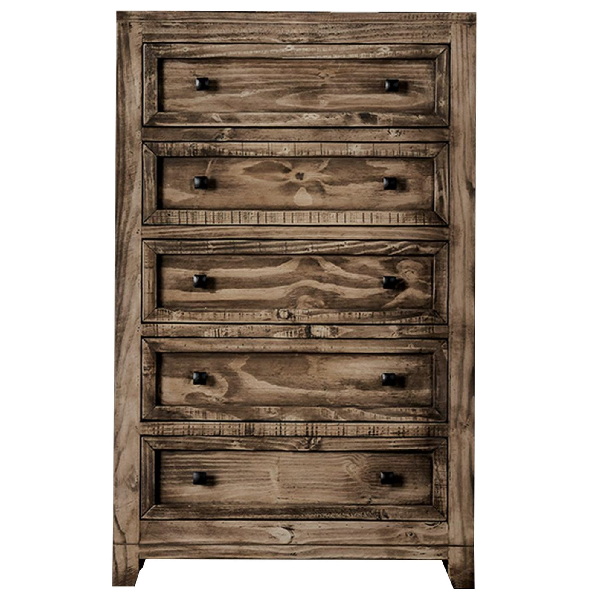 Benjara Enz 51 Inch 5 Drawer Tall Dresser Chest, Black Square Knobs ...