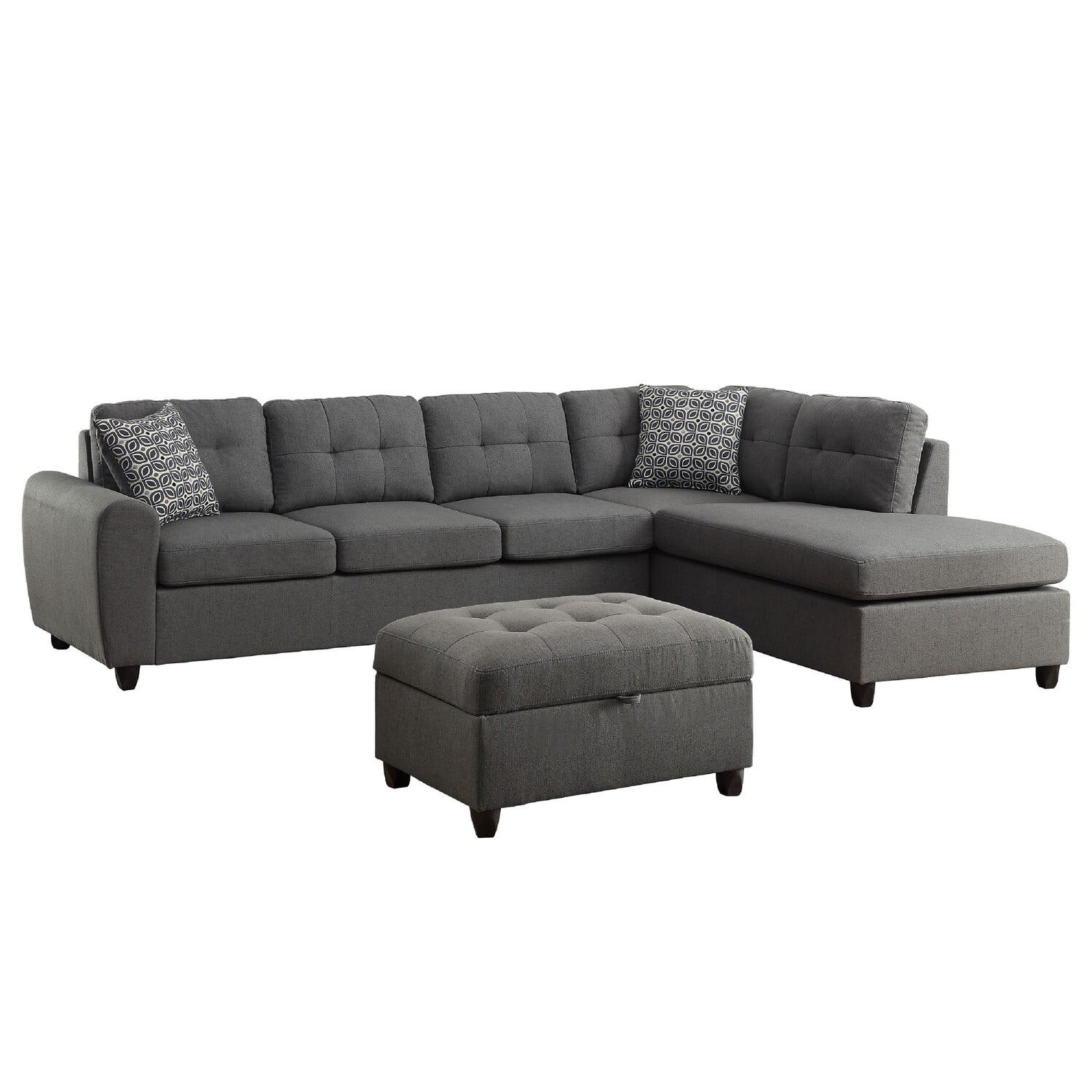 Benjara Esse Sectional Chaise Sofa with Storage Ottoman, 2 Accent ...