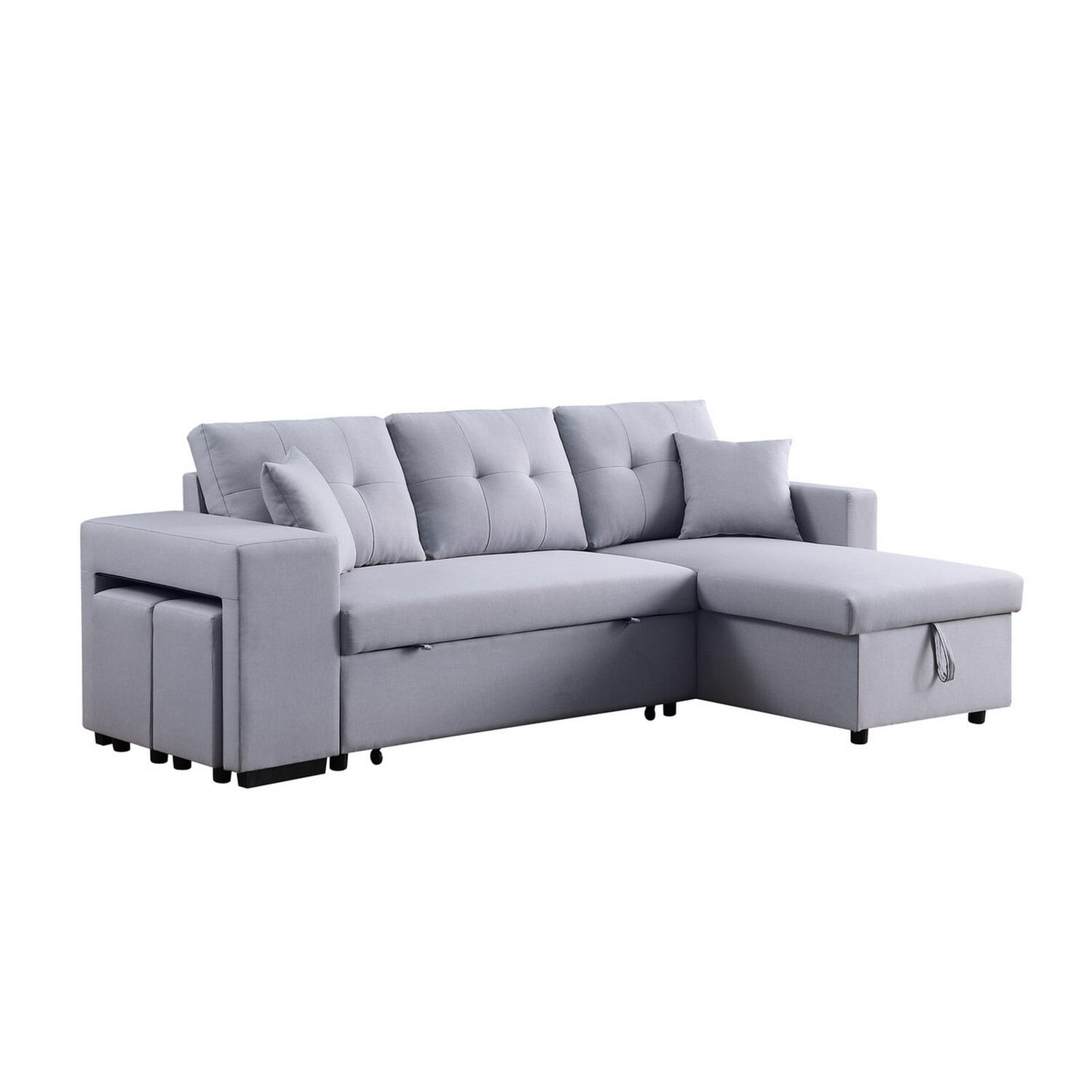 Everett 93 Inch Sleeper Sectional Sofa, Storage Chaise, Stools, Light ...