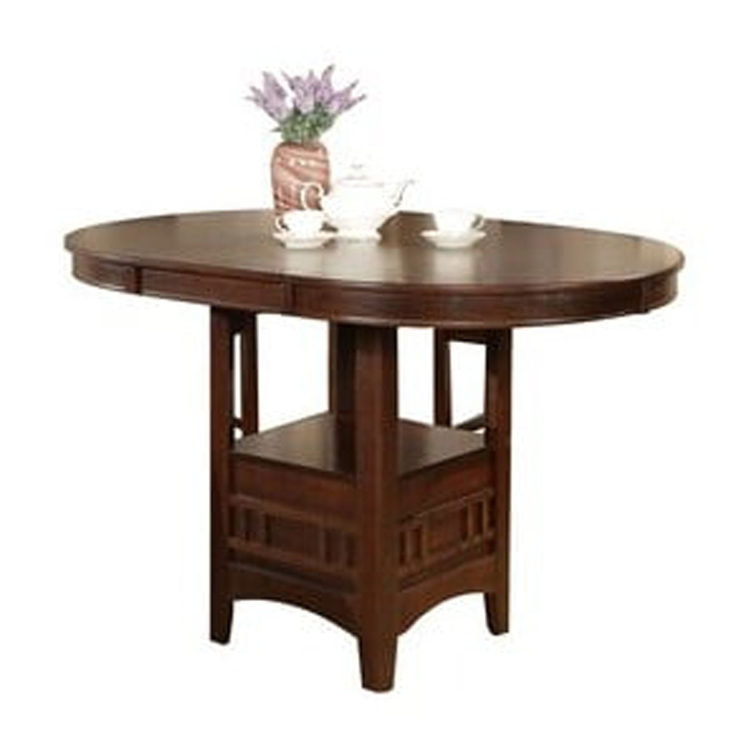 Extendable Round Wooden Counter Height Table with Open Bottom Shelf ...