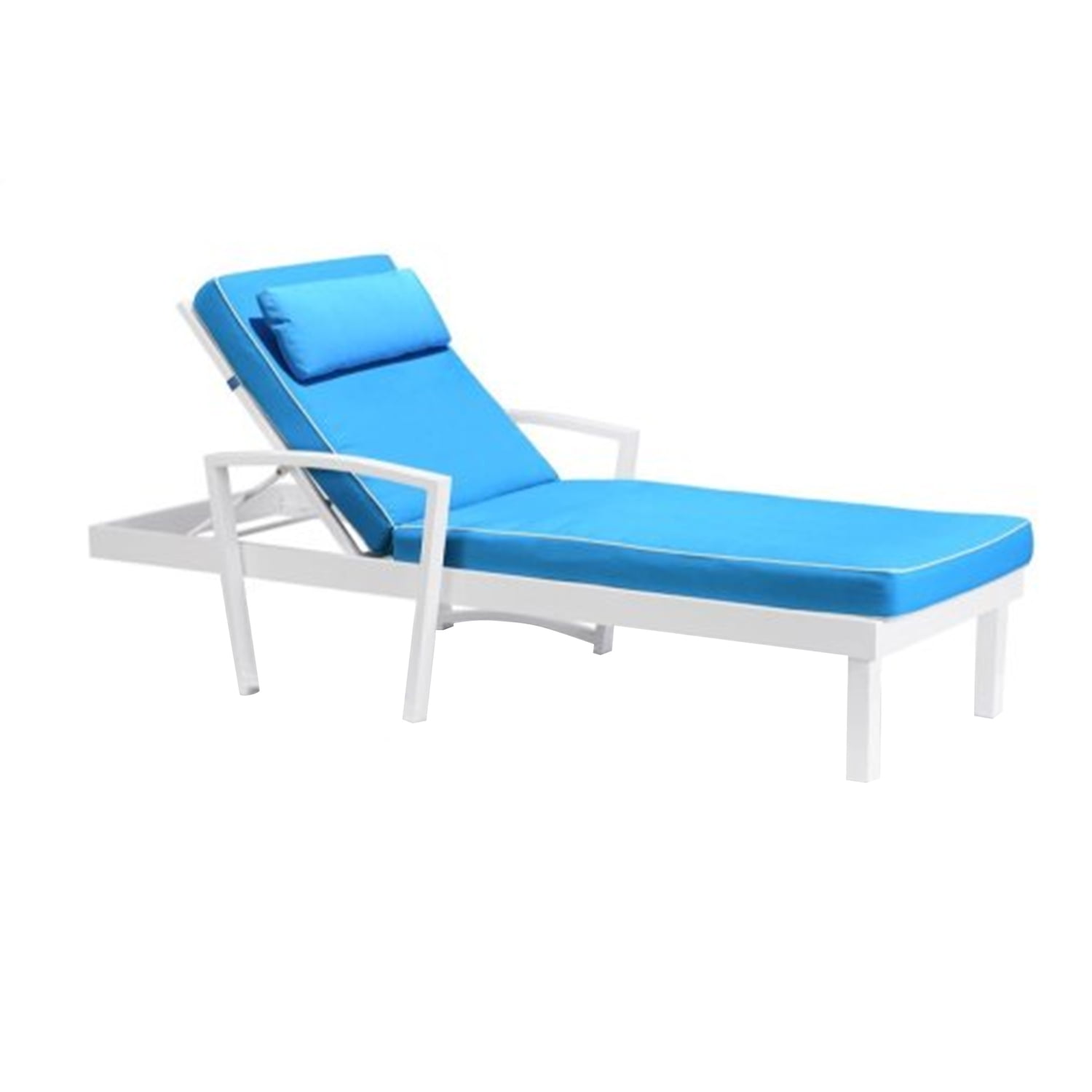 Benjara Fabric Upholstered Metal Frame Sun Bed with End Table, Blue and ...