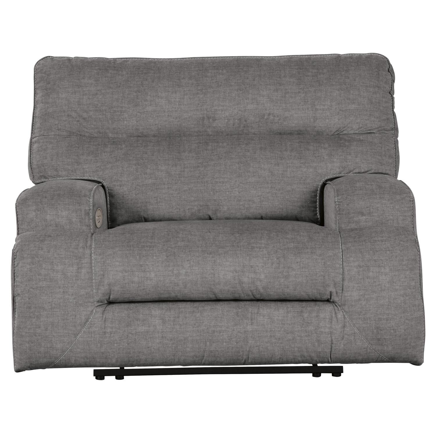 Benjara Fabric Upholstered Wide Seat Power Recliner with Contrast ...