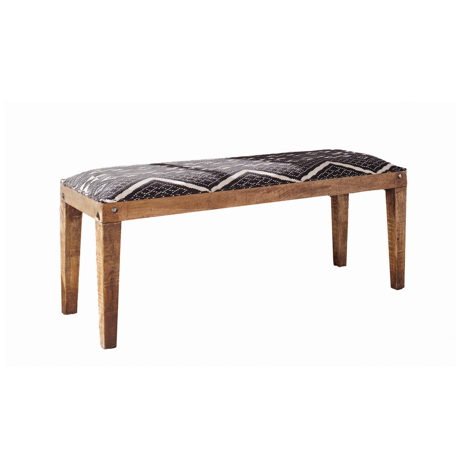 Fabric Upholstered Wooden Bench with Tapered Legs, Brown and Blue ...